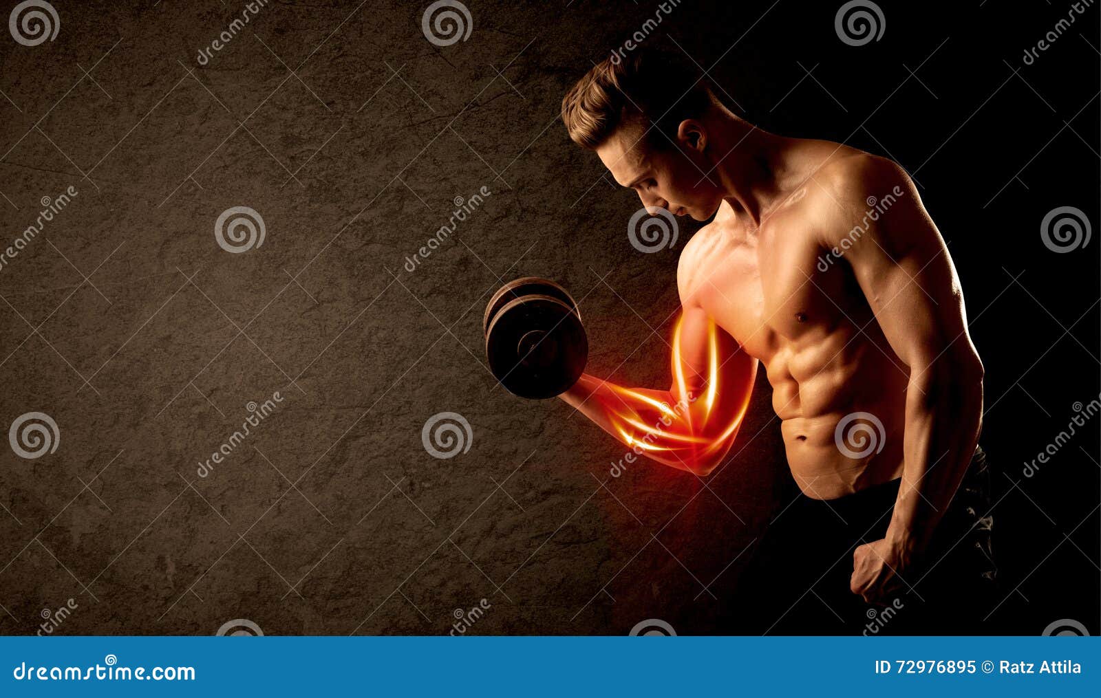 Fit Bodybuilder Lifting Weight with Red Muscle Concept Stock Image ...