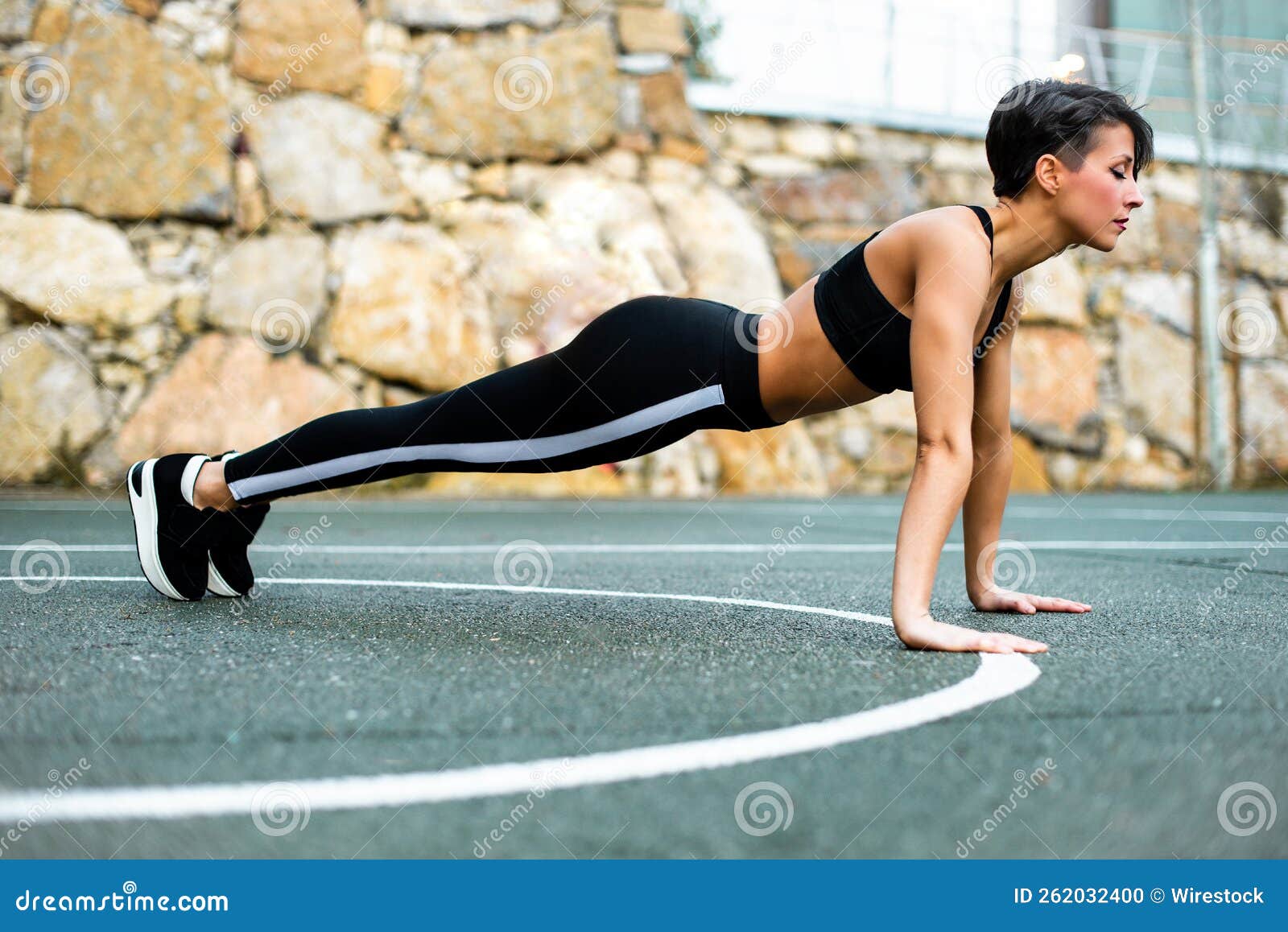 Fit Caucasian Female Working Out Outdoors Stock Photo - Image of health ...