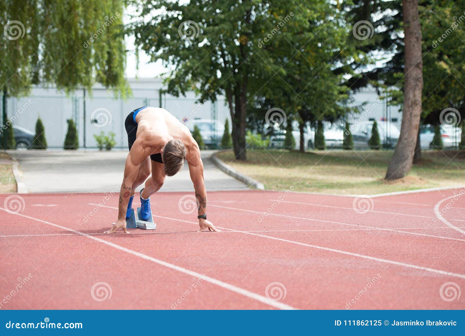 Man Getting Ready To Start Running Stock Image - Image of concentration ...
