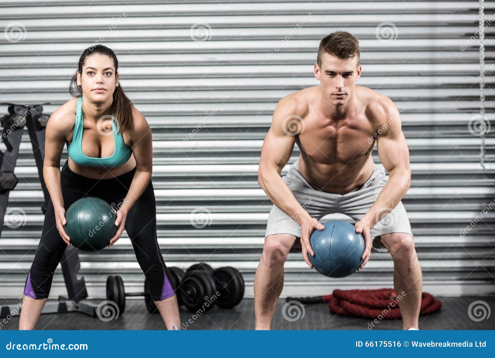 Fit Couple Doing Ball Exercise Stock Photo - Image of lifting, athlete ...