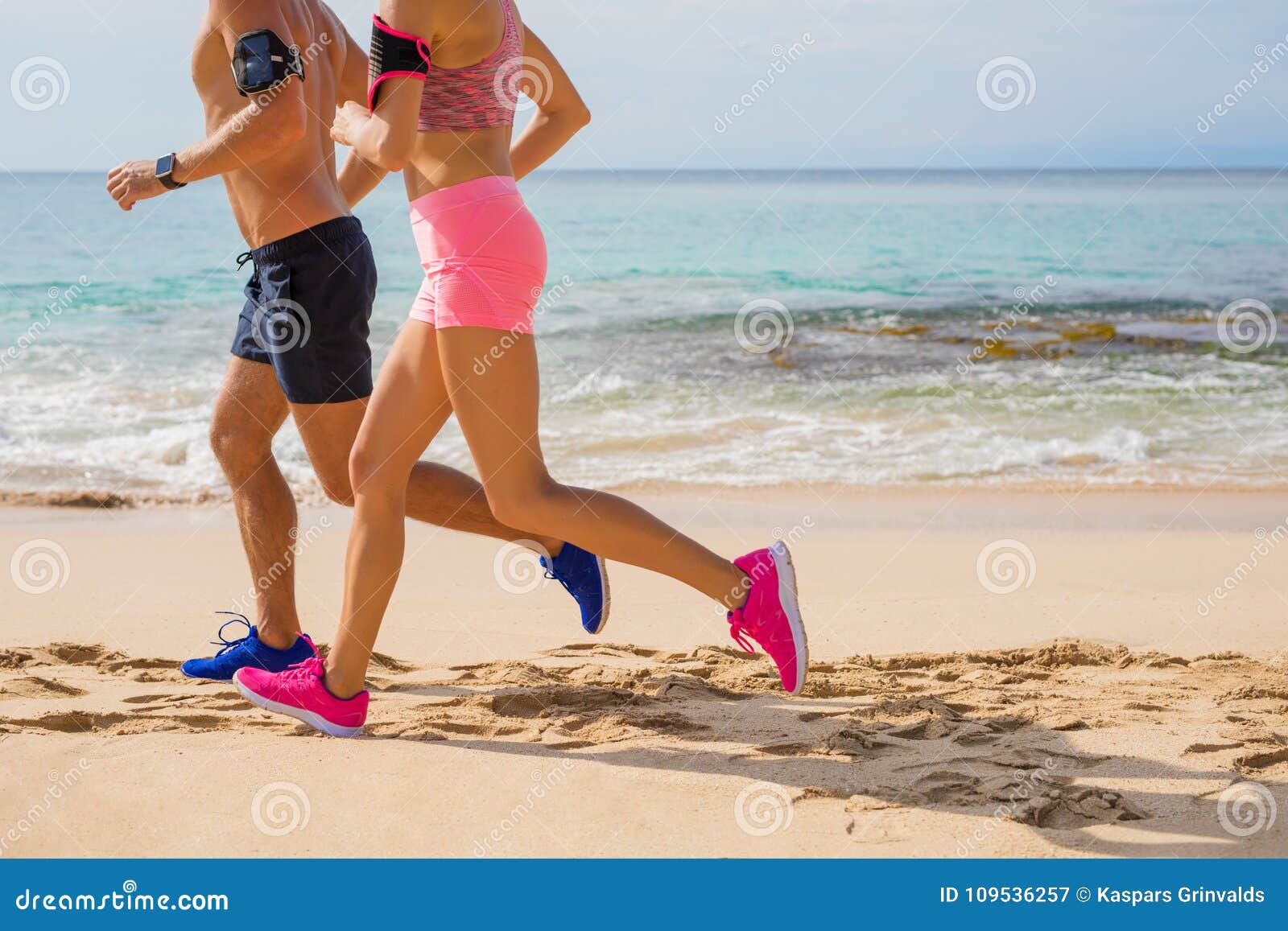 Couple Run Together on the Beach Stock Image - Image of outdoor ...