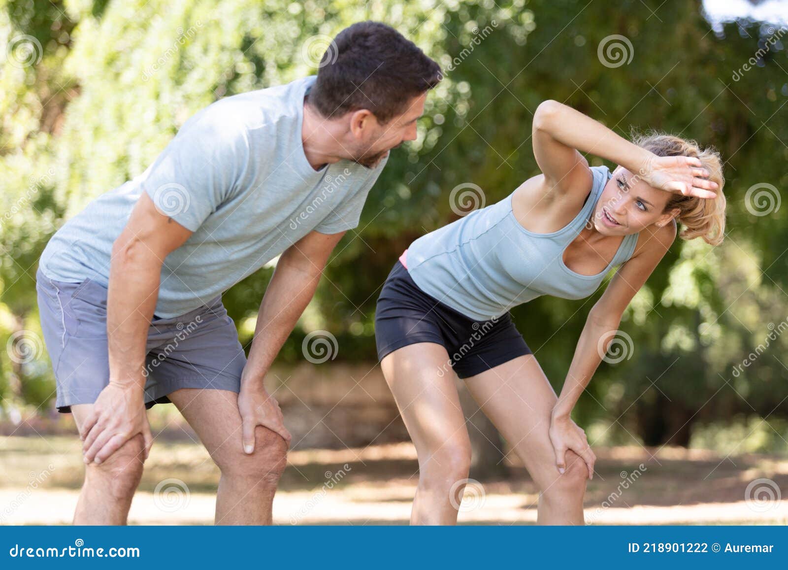 Fit Couple Taking Rest after Fast Running Workout Stock Photo - Image ...