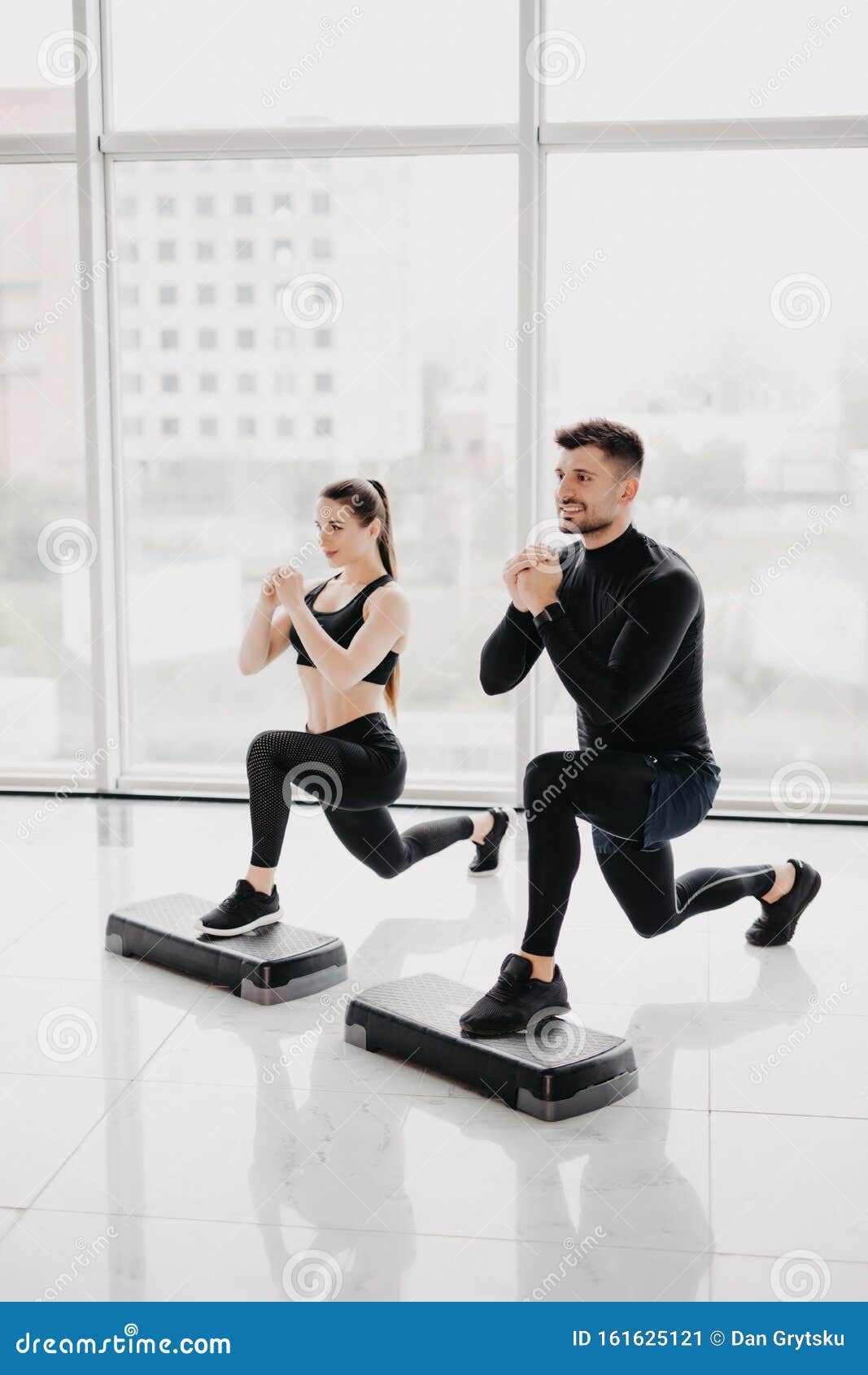 Fit Couple Working Out Make Squats Together at Gym Stock Image - Image ...