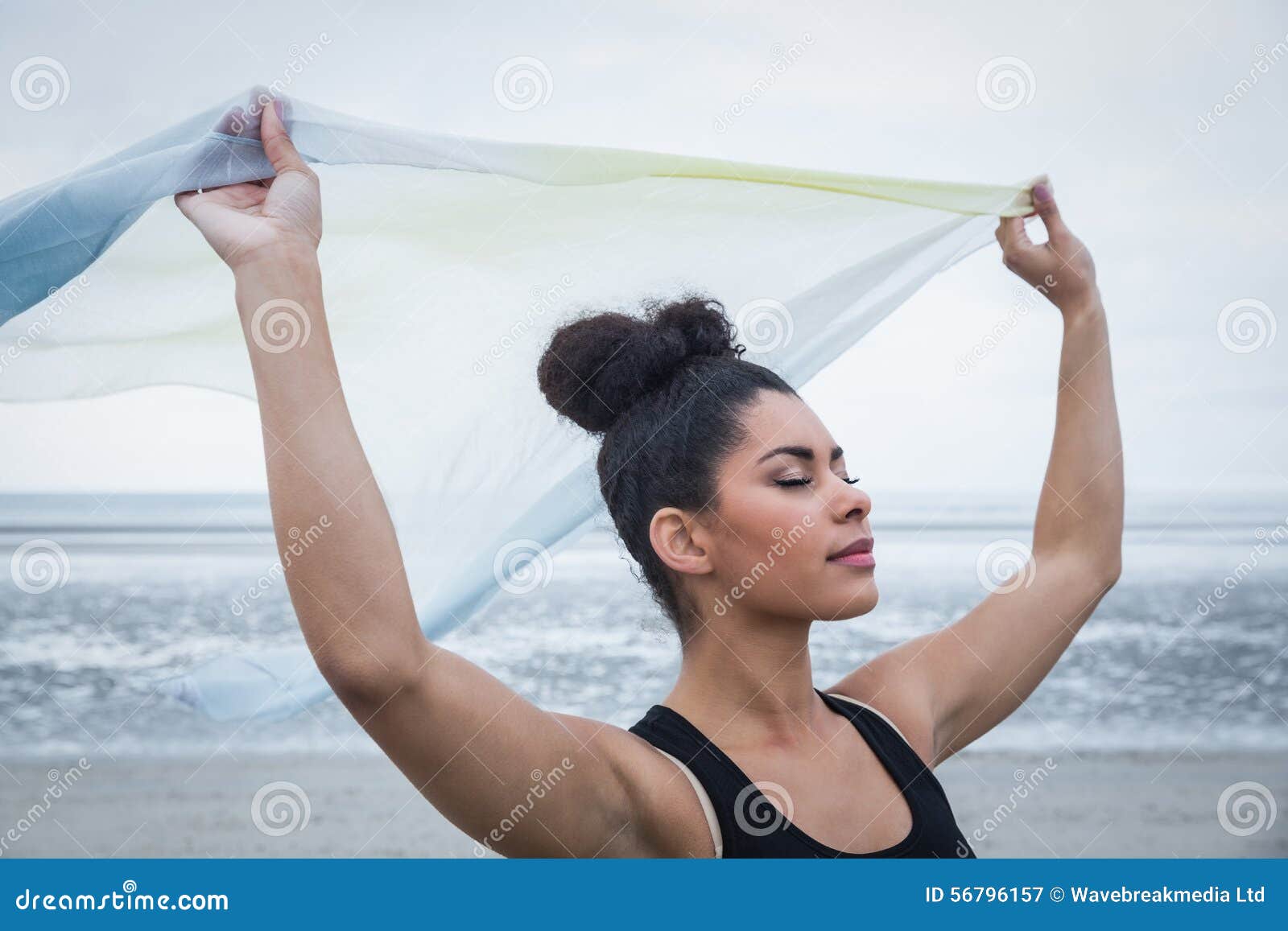 Fit Girl Standing with Scarf Blowing in Wind Stock Image - Image of ...
