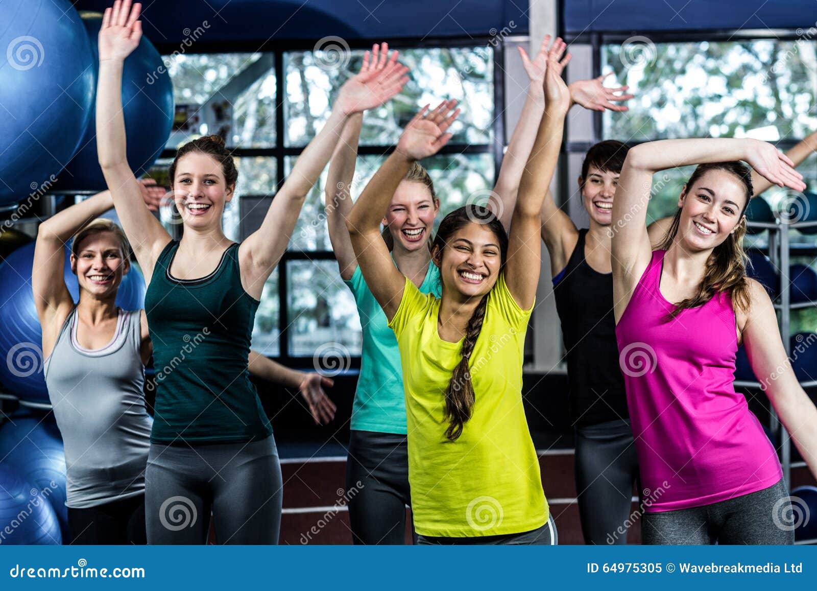 Fit Group Dancing and Smiling Stock Image - Image of physical ...