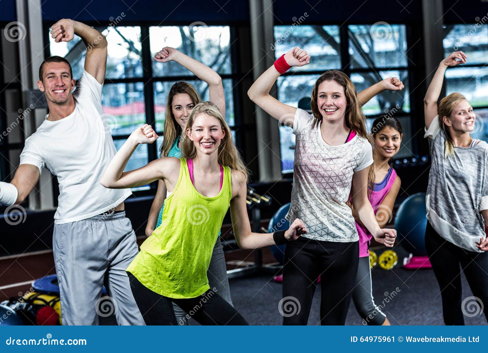 Fit Group Dancing and Smiling Stock Image - Image of attractive, adult ...