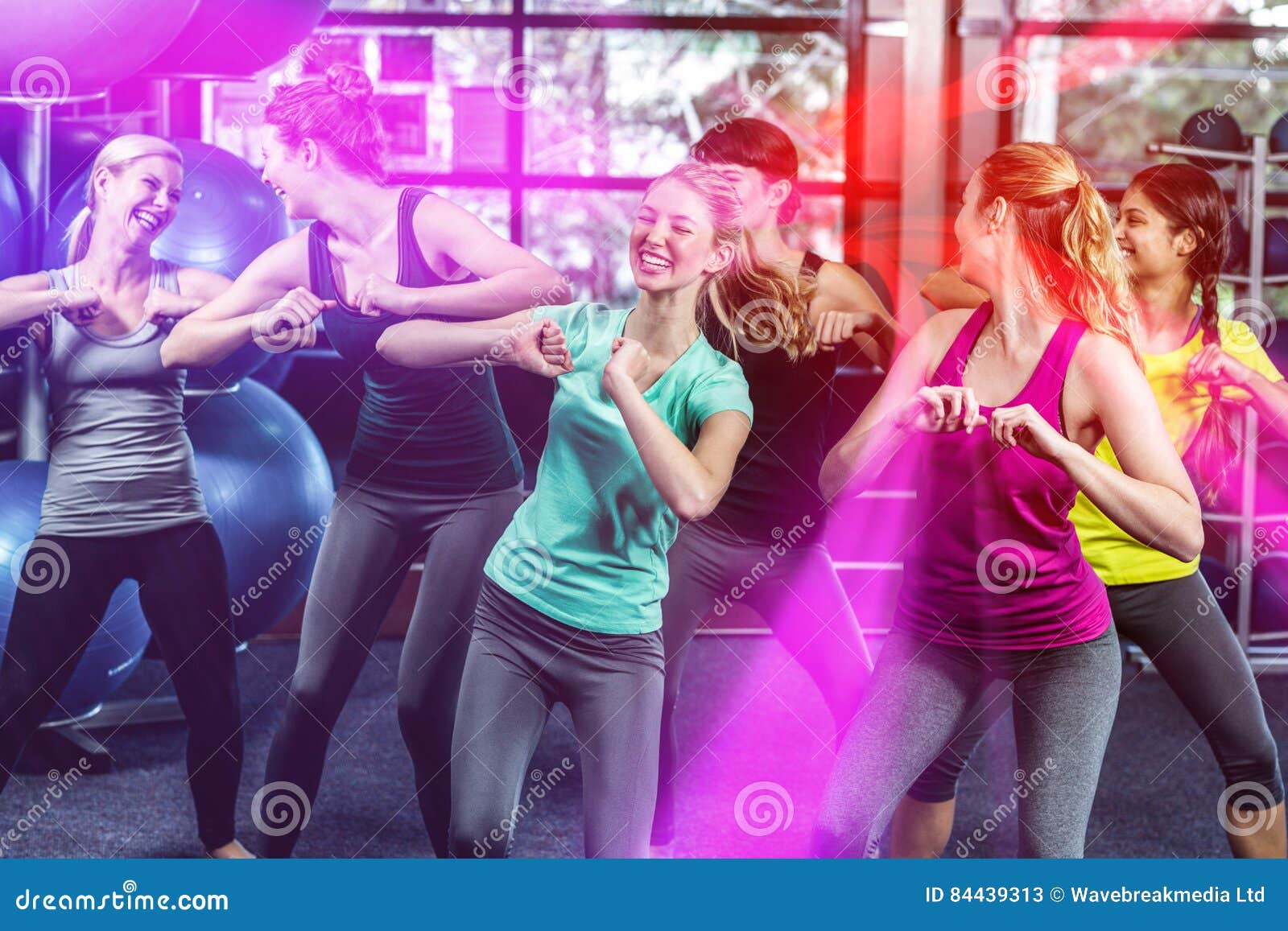 Fit Group Dancing and Smiling Stock Image - Image of exercising, care ...