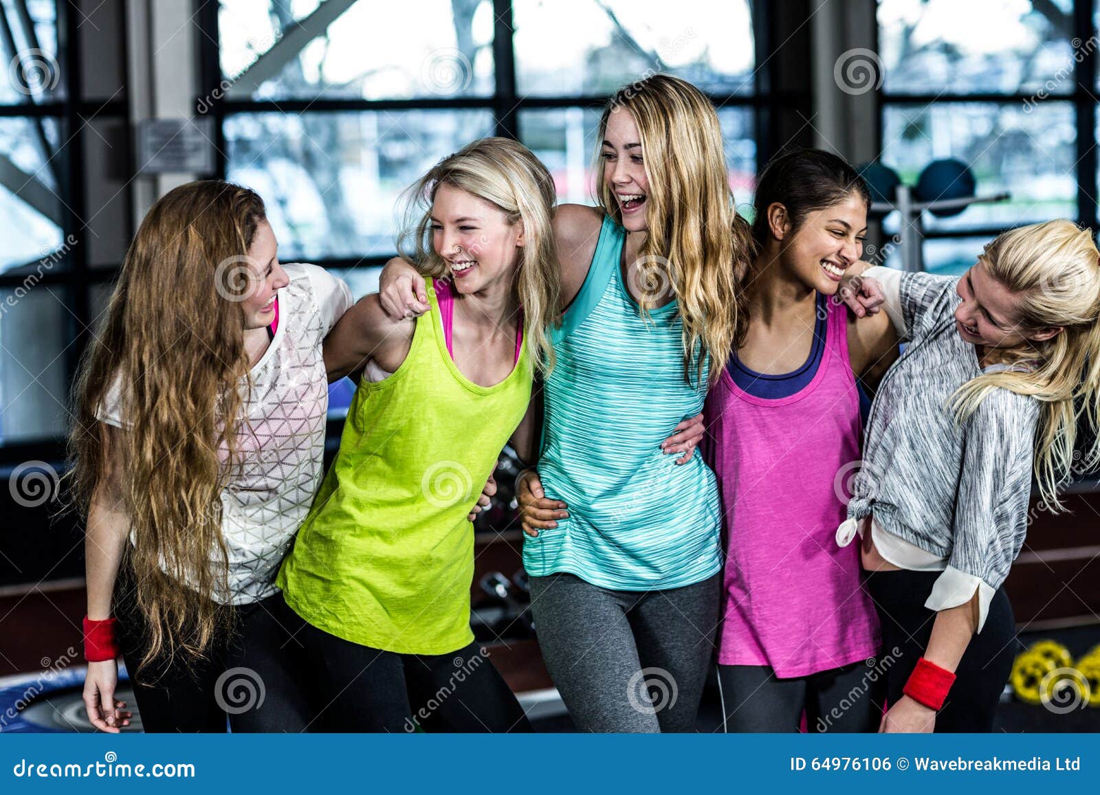 Fit Group Posing and Smiling Stock Photo - Image of girl, five: 64976106