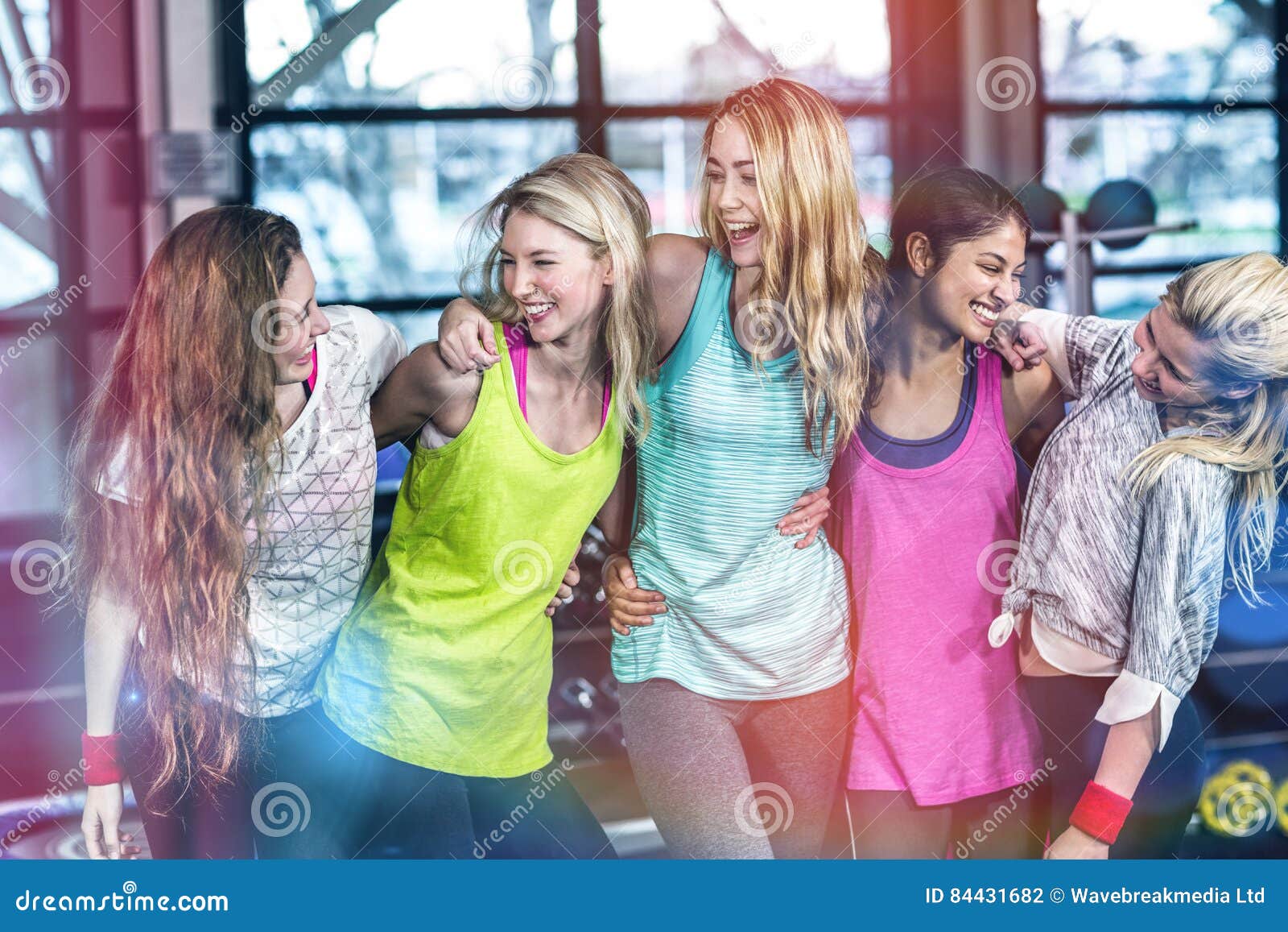 Fit Group Posing and Smiling Stock Photo - Image of kettlebells ...