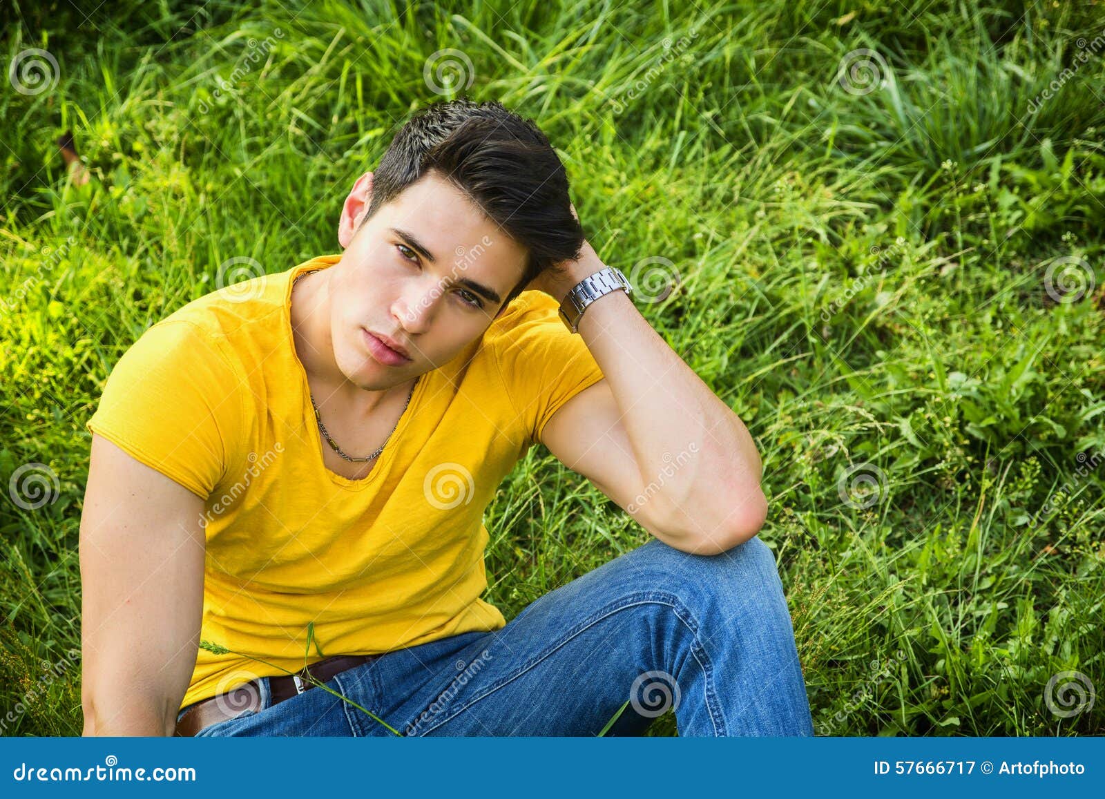 Fit Handsome Young Man Relaxing Lying On Lawn Stock Image Image Of
