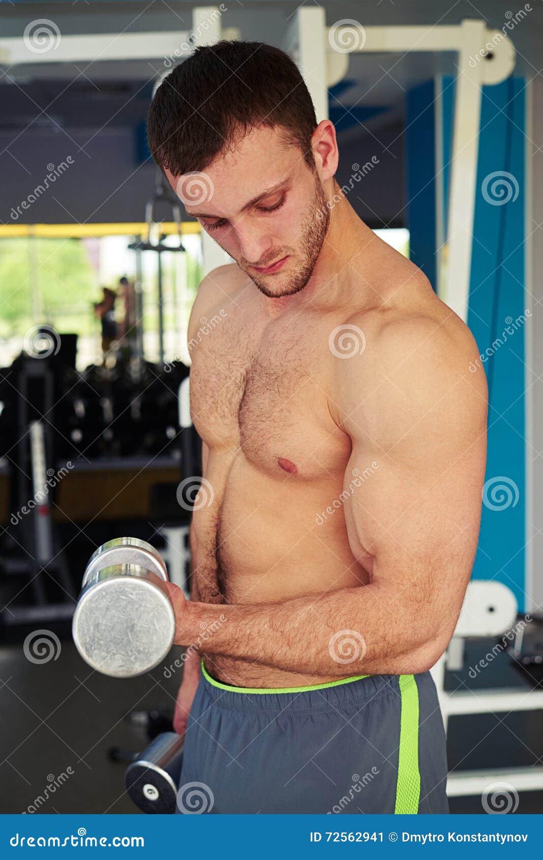 Fit Man with Bare Chest is Flexing Biceps Stock Image - Image of health ...