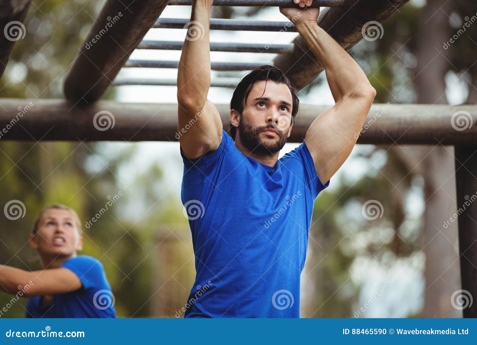 Fit Man Climbing Monkey Bars Stock Photo - Image of health, energy ...