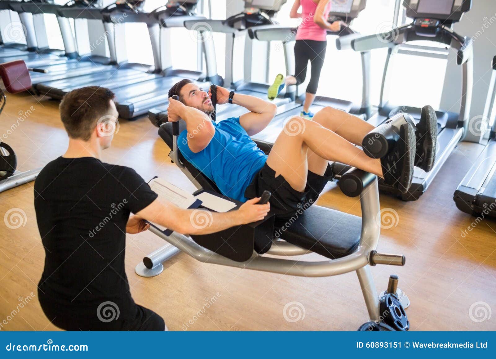 Fit Man Doing Sit Ups with Trainer Stock Image - Image of fitness ...
