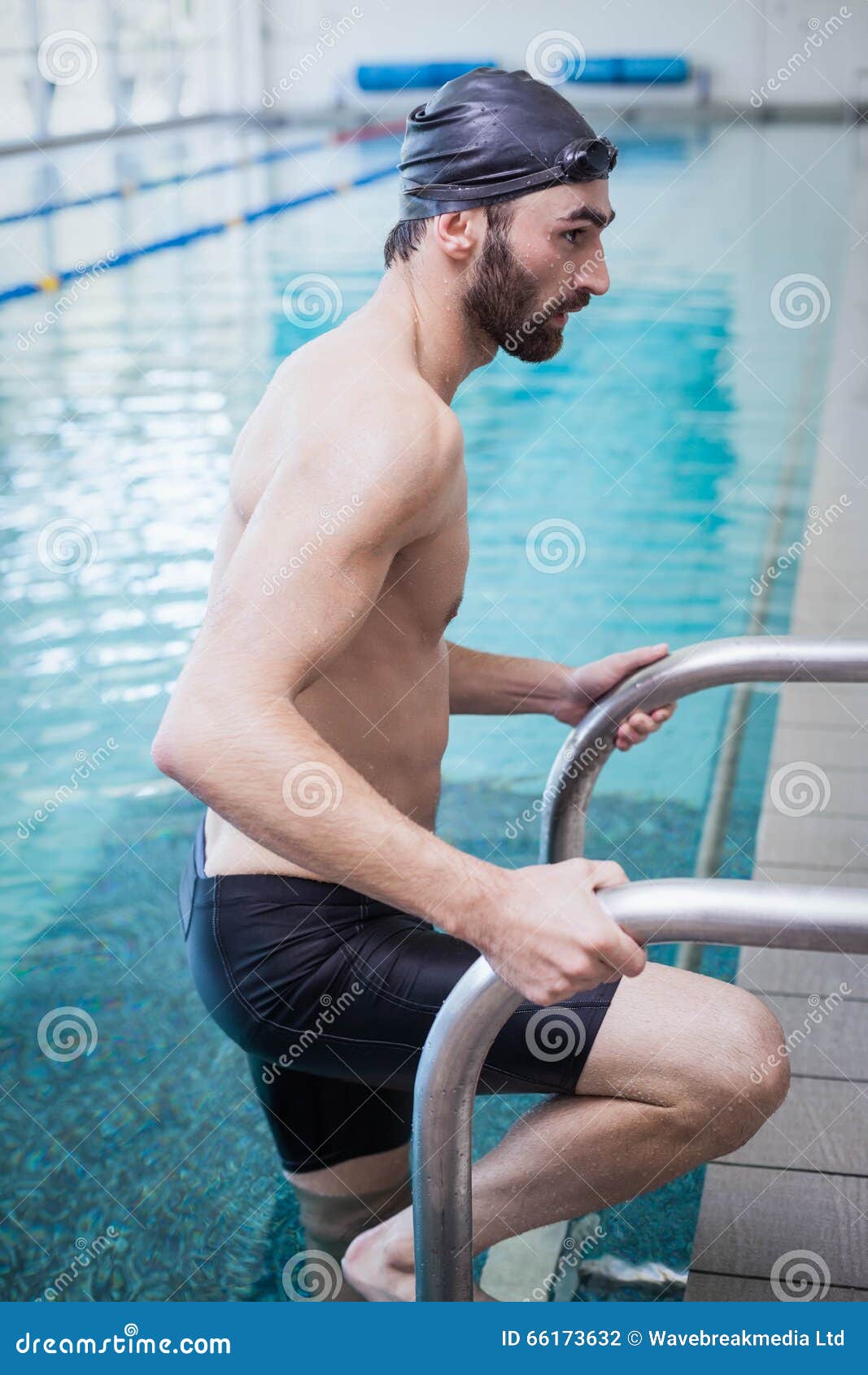 Fit Man Getting Out of the Water Stock Photo - Image of goggle ...
