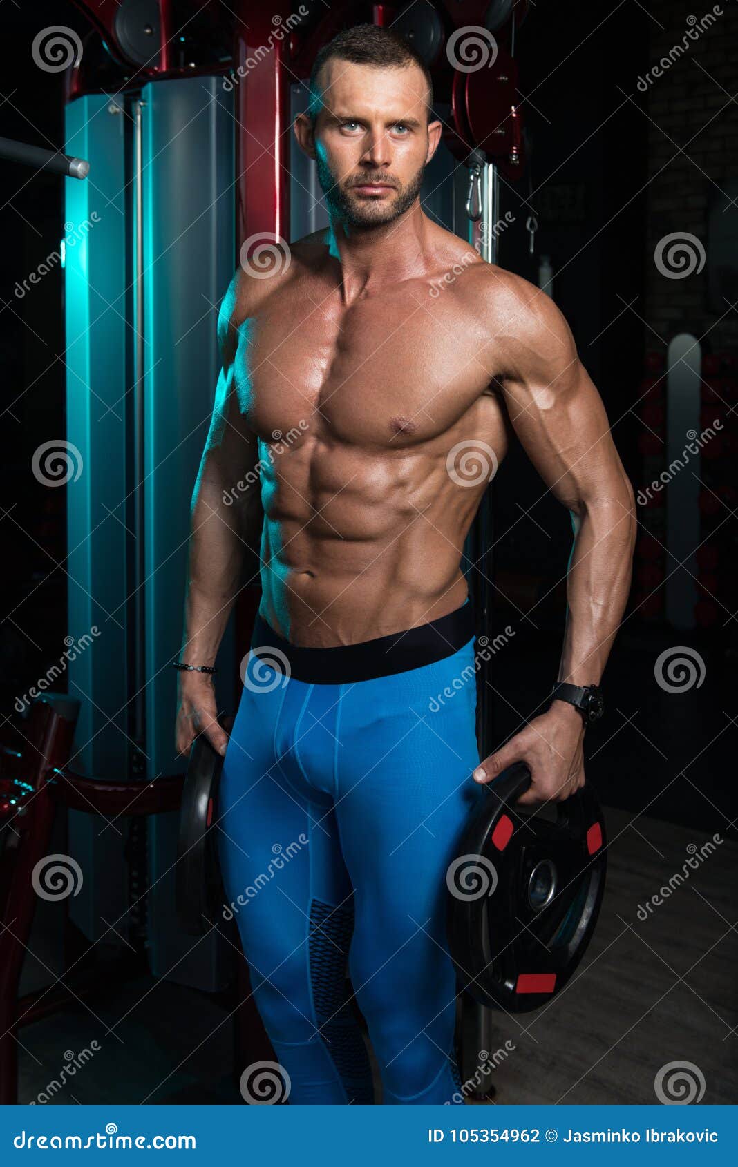 Fit Man Holding Weights in Hand Stock Photo - Image of flexing, bench ...