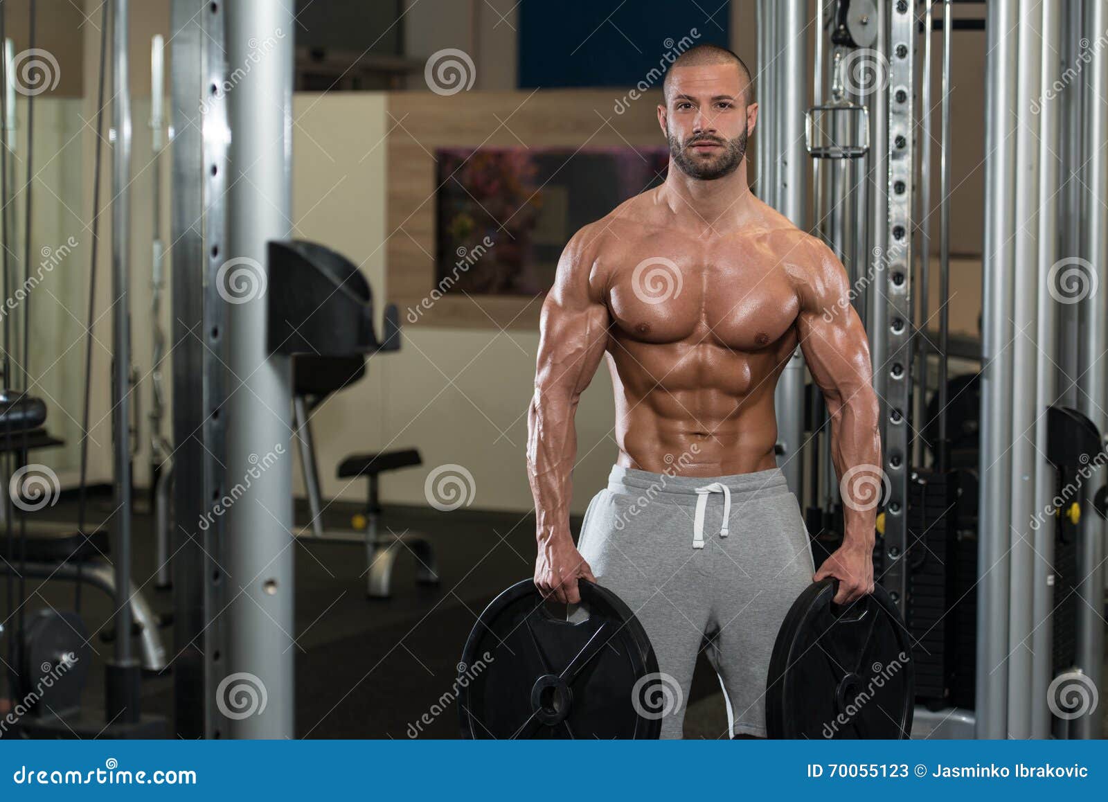 Fit Man Holding Weights in Hand Stock Image - Image of flexing ...