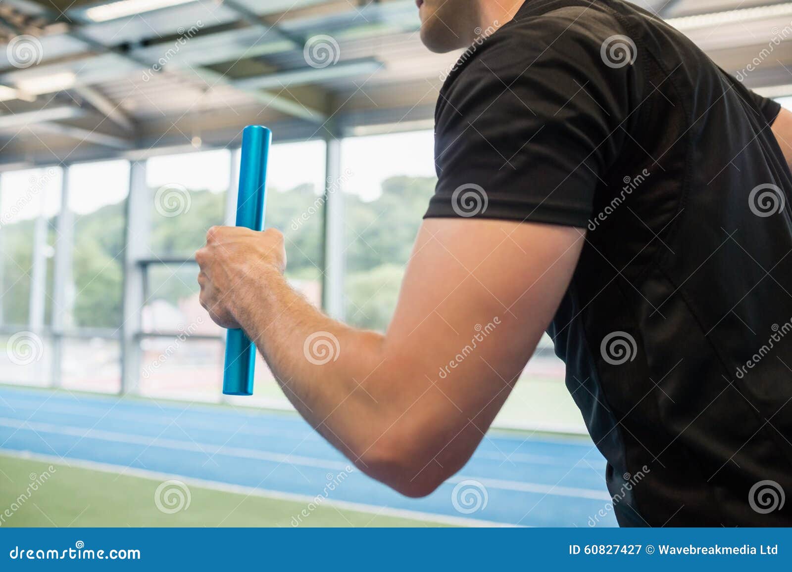 Fit Man Running on Track with Baton Stock Image - Image of sporty ...