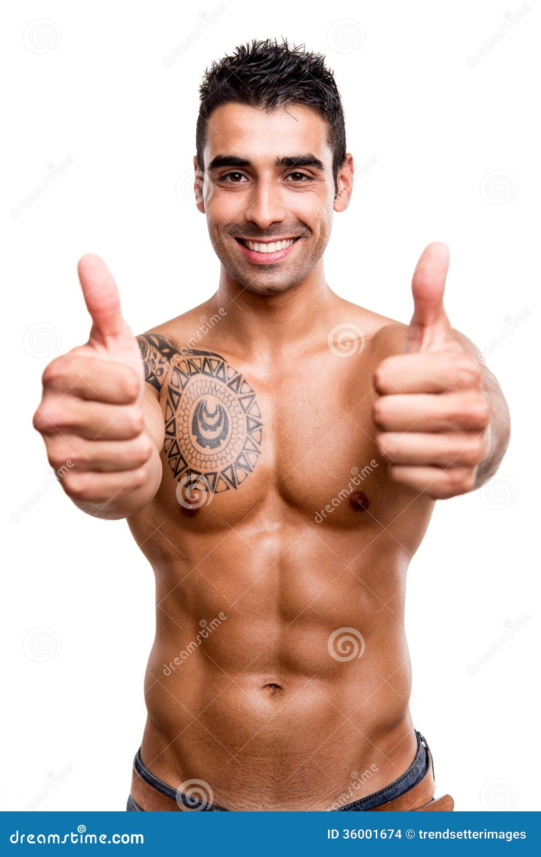 Bodybuilder Showing Thumbs Up Over White Background Stock Photos - Free ...