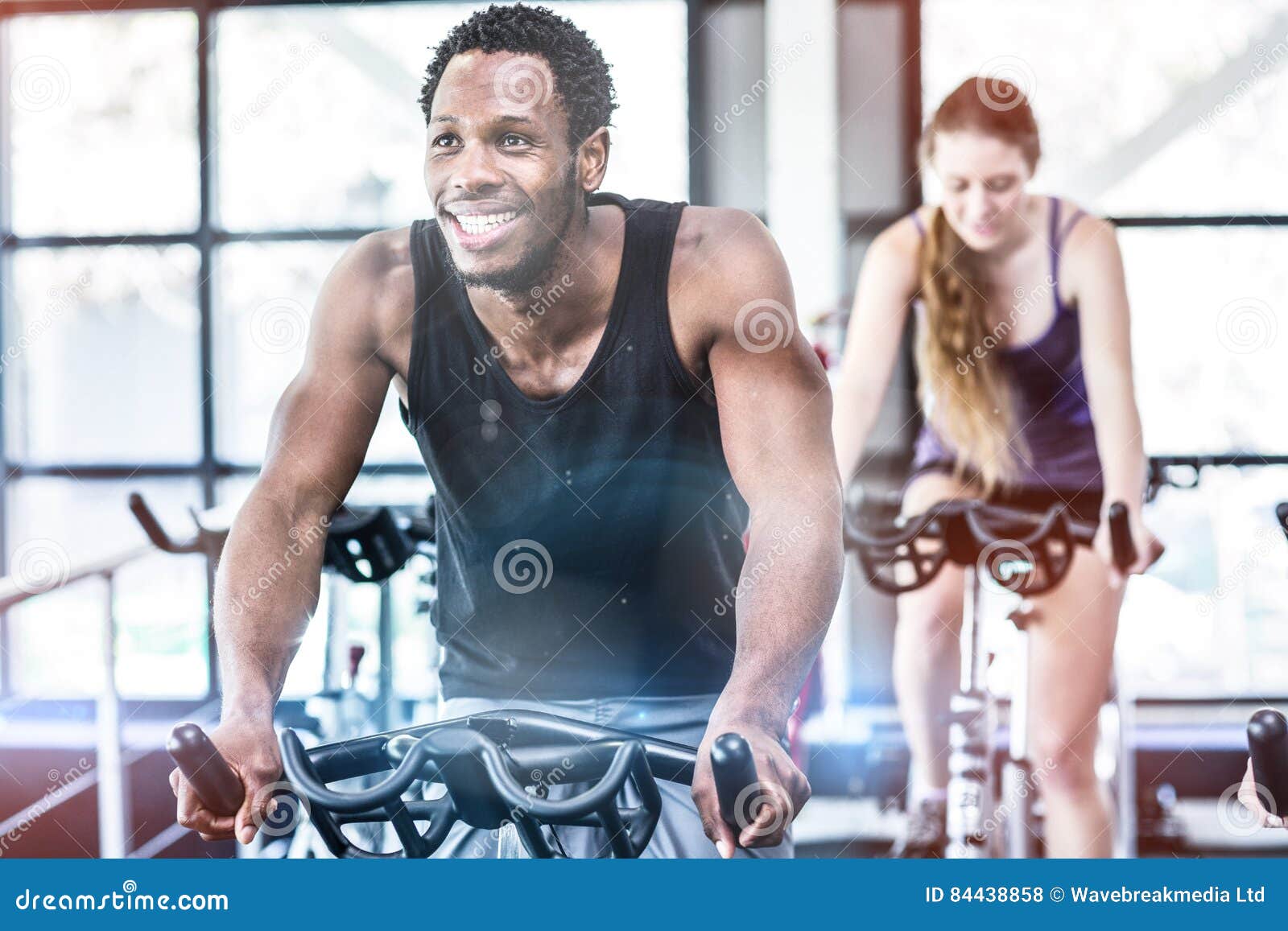 Fit Man Working Out at Spinning Class Stock Photo - Image of graph ...