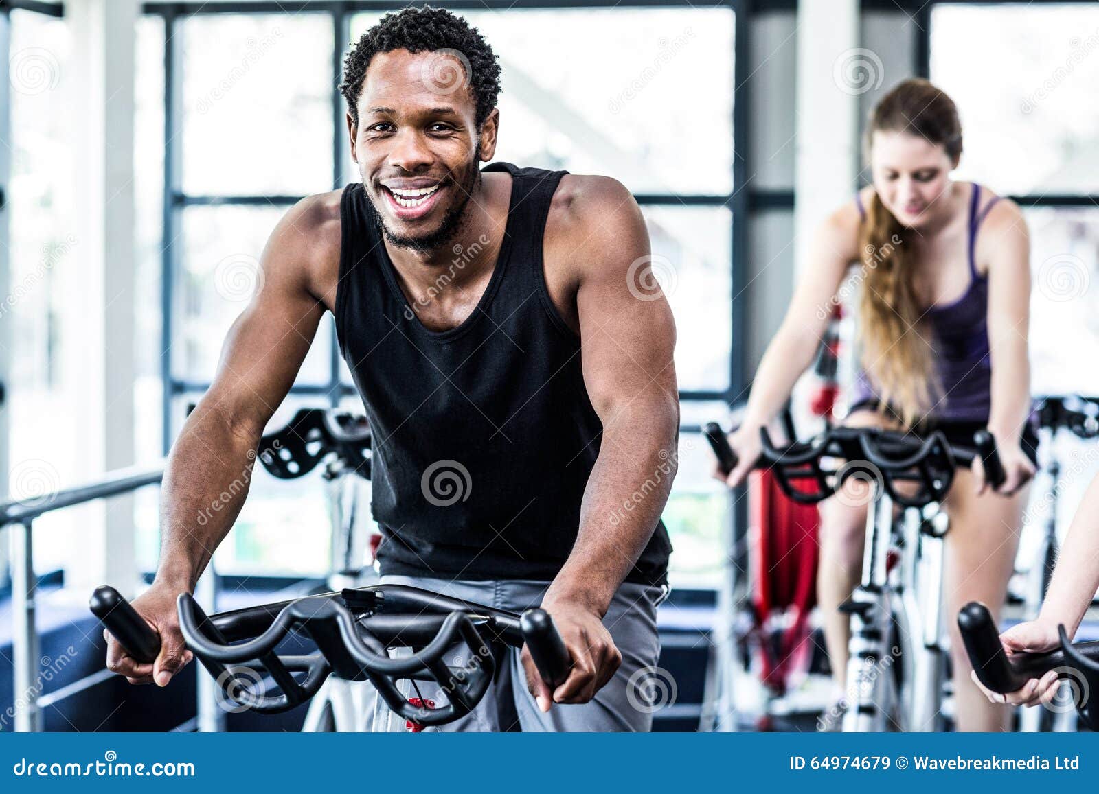 Fit Man Working Out at Spinning Class Stock Image - Image of exercise ...