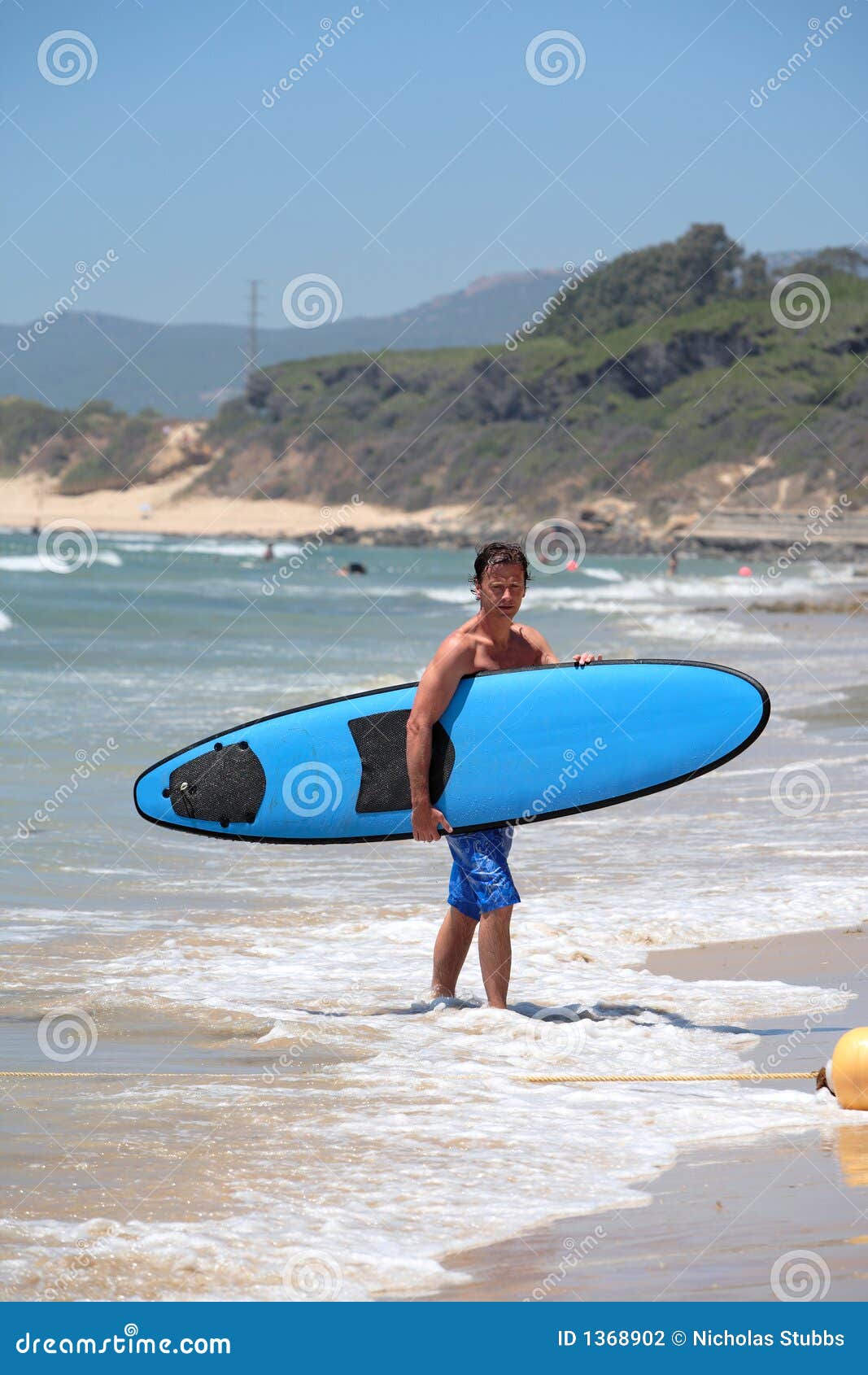 Fit Middle Aged Man Surfing on Beach in Summer Stock Photo - Image of ...