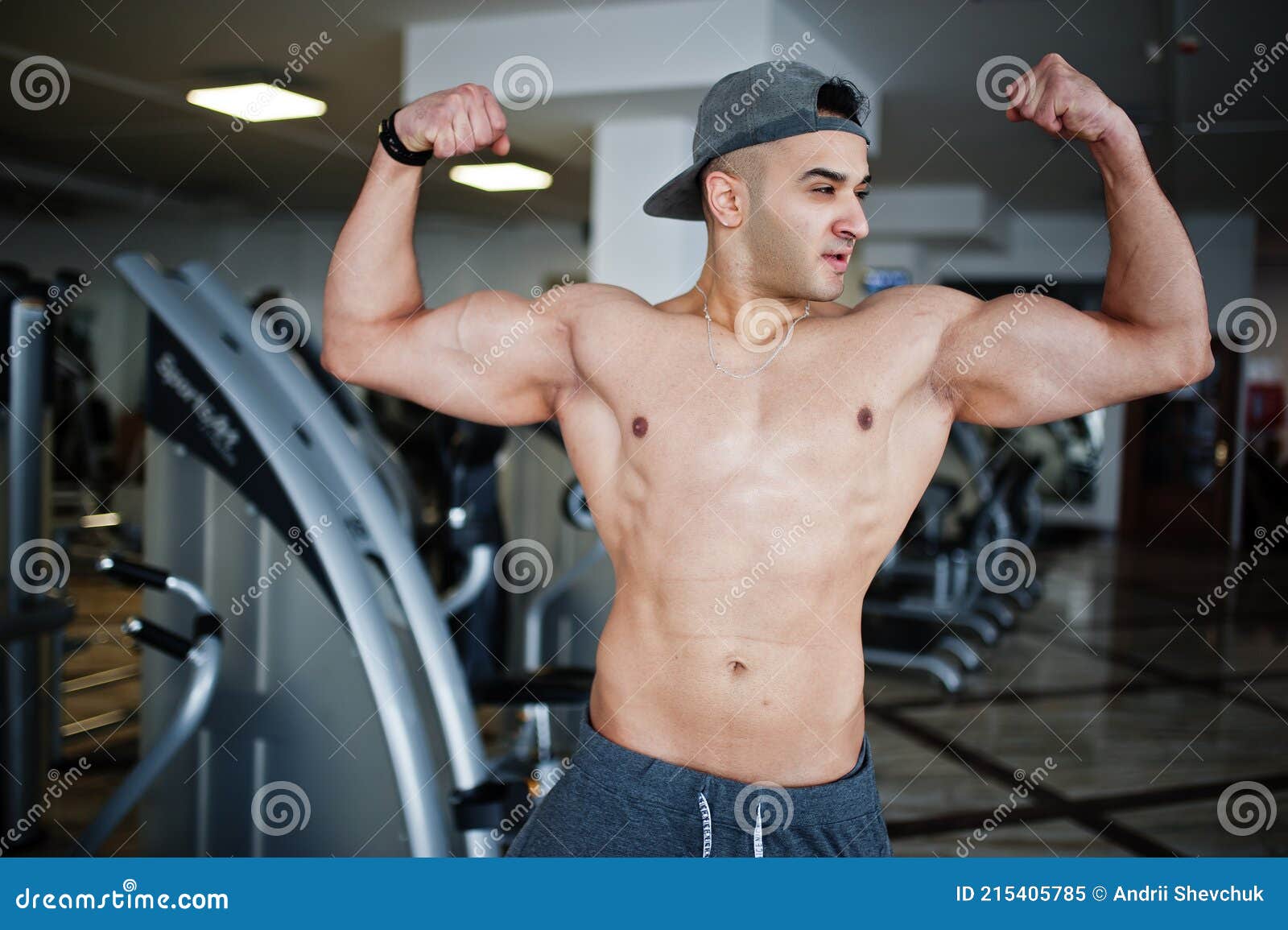 Fit and Muscular Arabian Man Posing in Gym. Stock Image - Image of ...