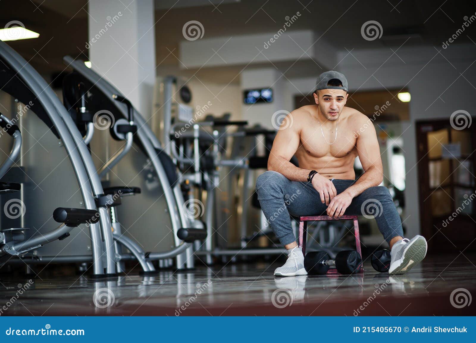 Fit and Muscular Arabian Man Posing in Gym. Stock Photo - Image of ...