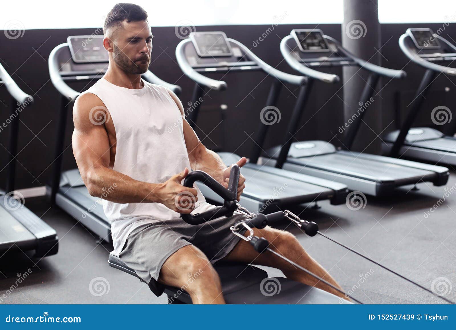 Fit and Muscular Man Performing Exercises on the Simulator Stock Image ...
