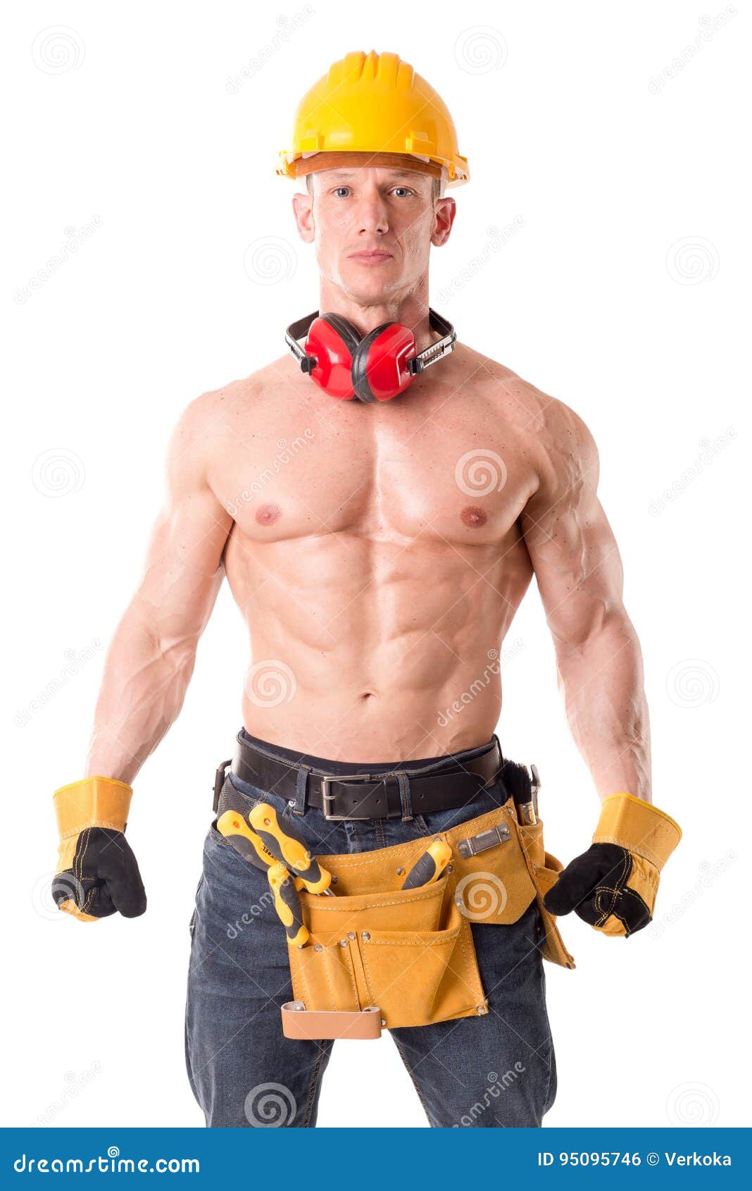 Fit muscular man posing stock photo. Image of contractor - 95095746