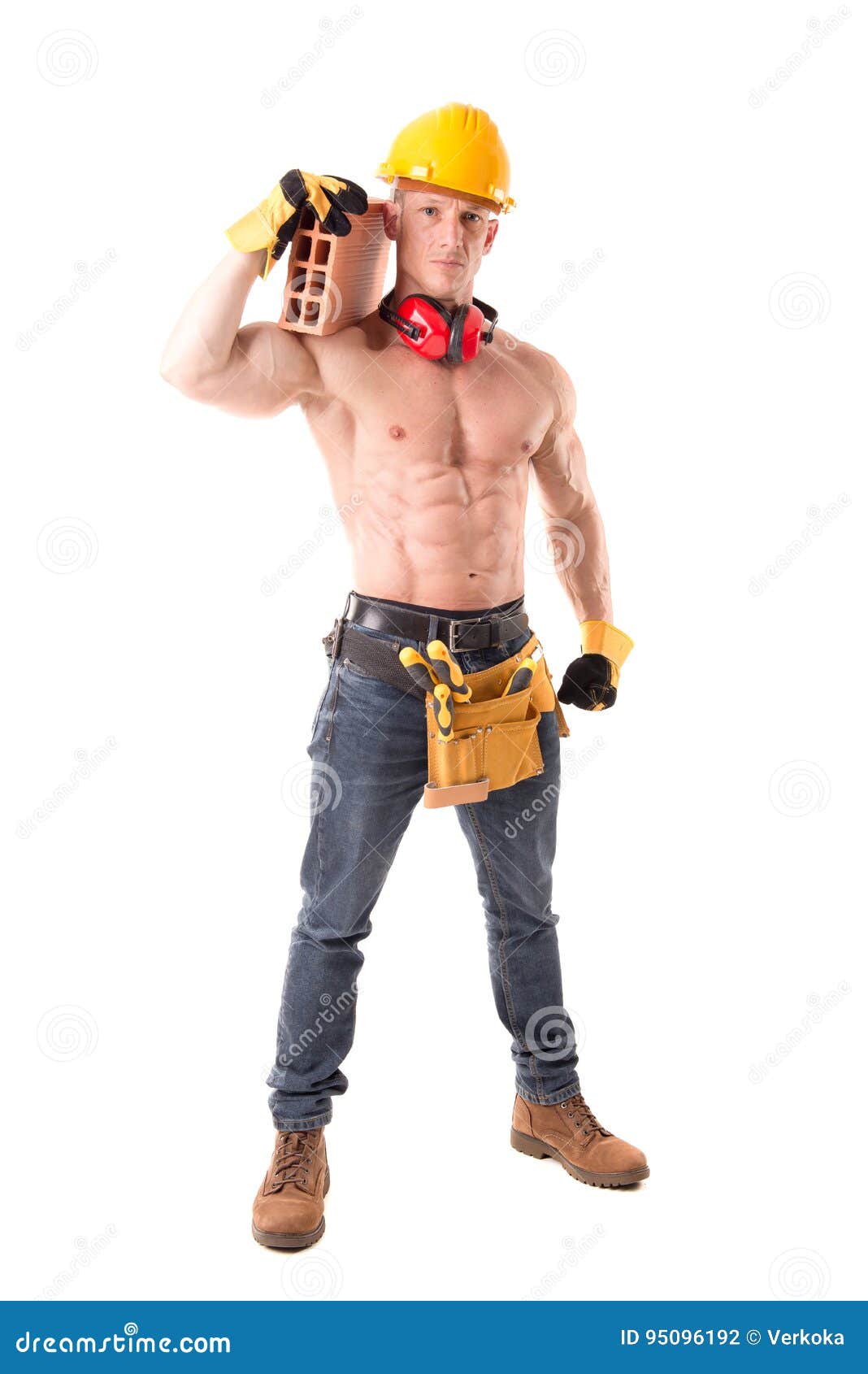 Fit muscular man posing stock photo. Image of repairman - 95096192
