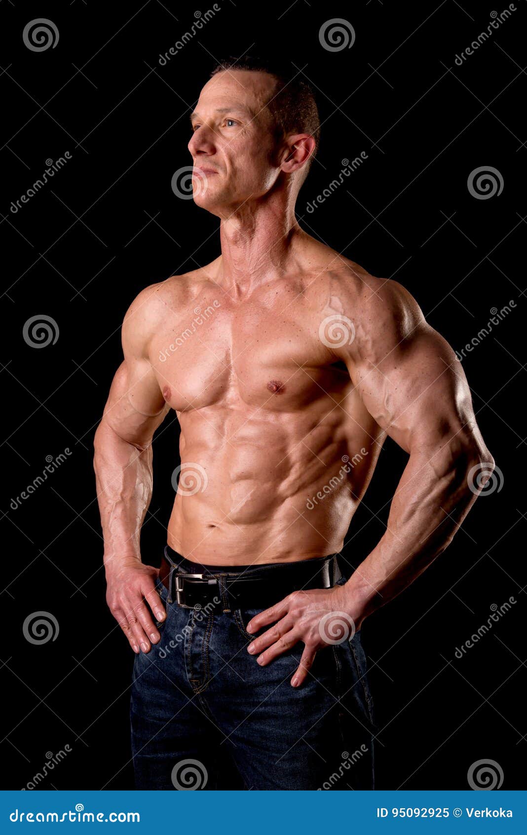 Fit muscular man posing stock image. Image of person - 95092925