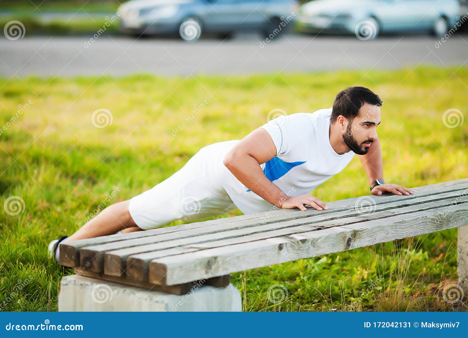 Fit Muscular Man Running and Doing Exercise Outside Stock Image - Image ...