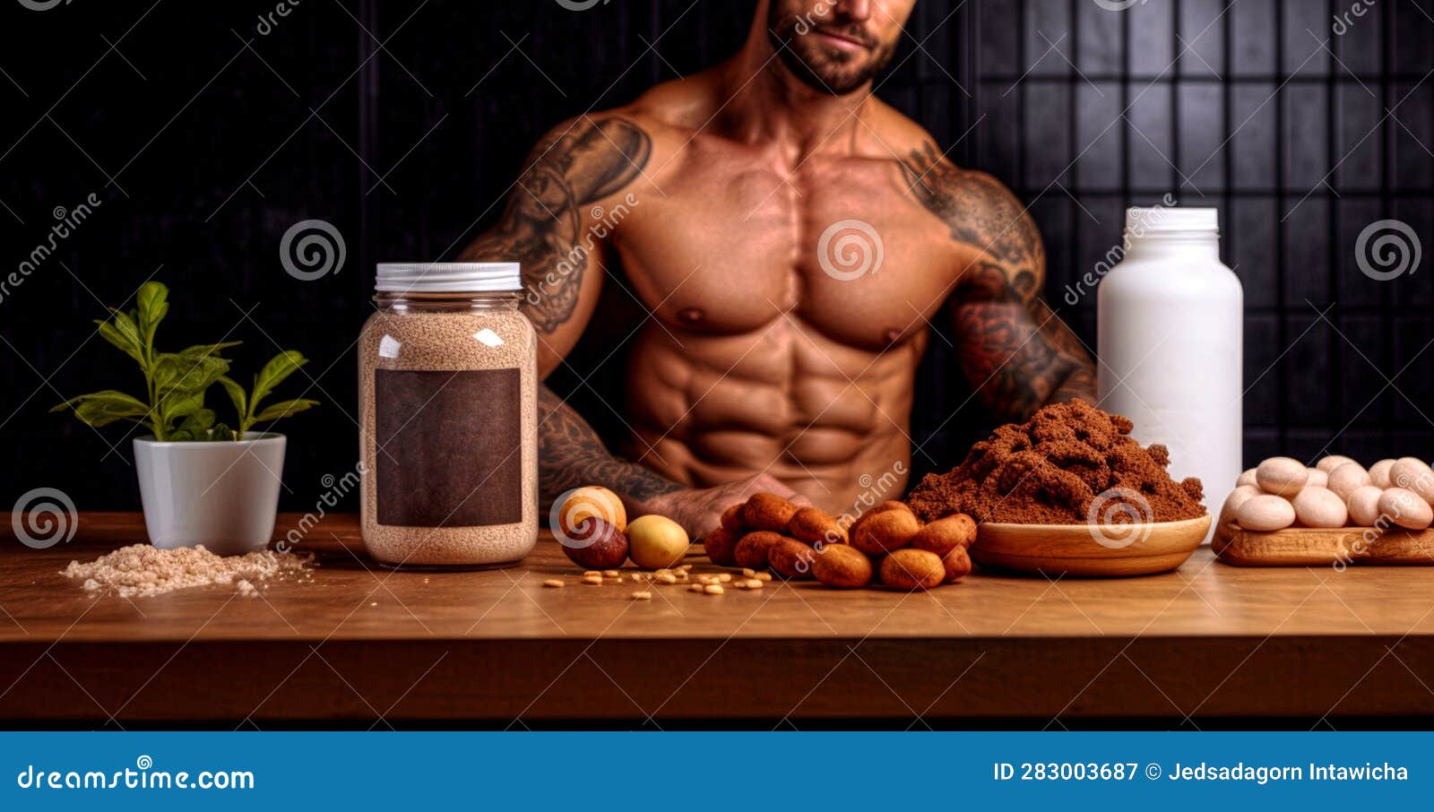 Fit and Natural: Handsome Man Showcasing Plant-Based Protein Pro Stock ...