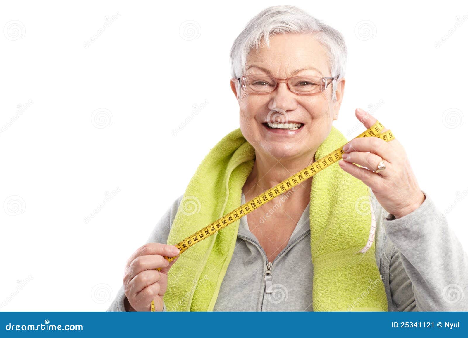 Fit Old Lady with Tape Measure Smiling Stock Image - Image of alone ...