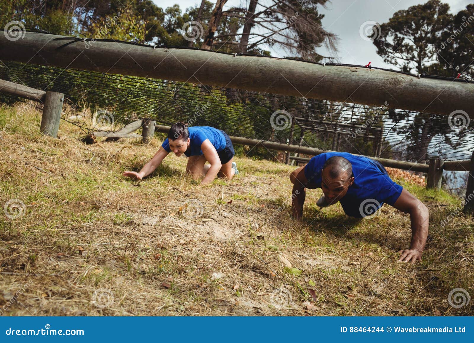 Fit People Crawling Under the Net during Obstacle Course Stock Photo ...