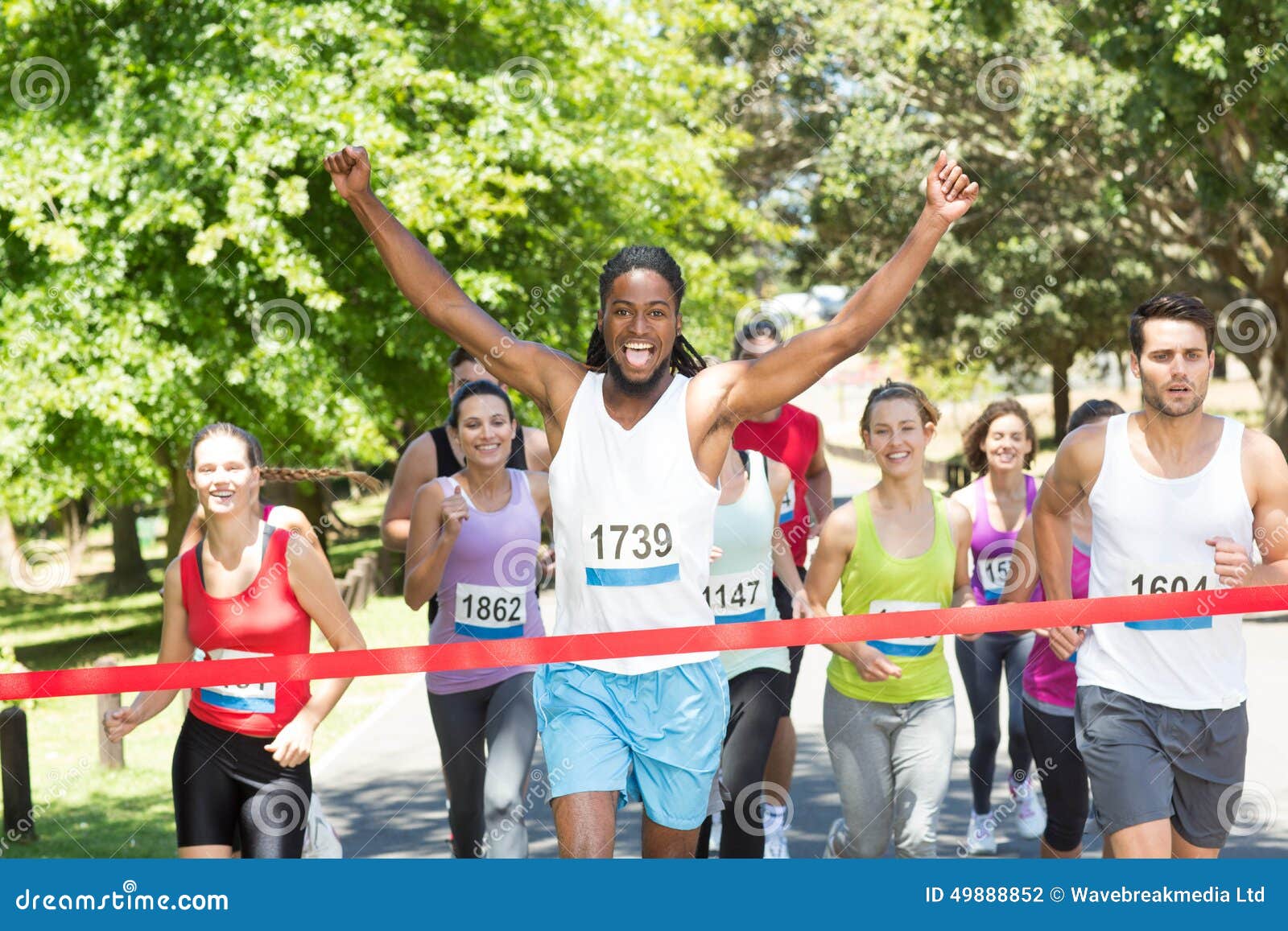Fit People Running Race in Park Stock Photo - Image of male, excited ...