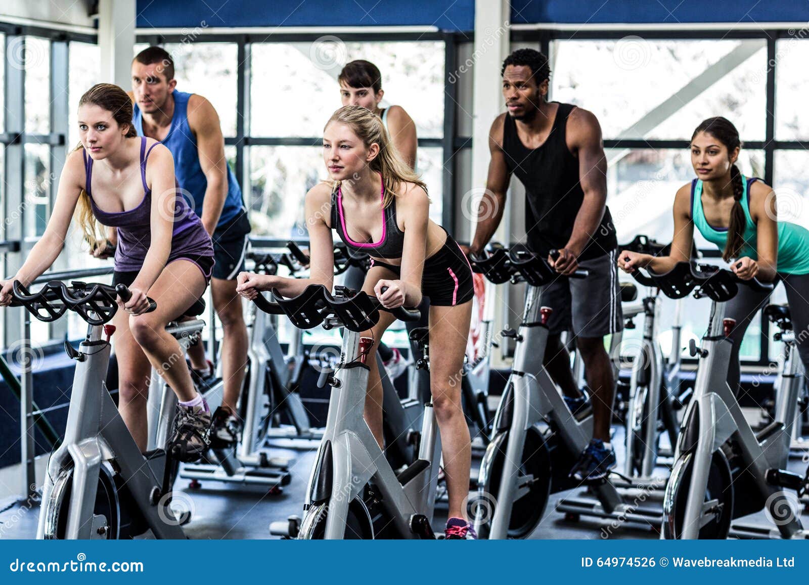 Fit People Working Out at Spinning Class Stock Photo - Image of leisure ...