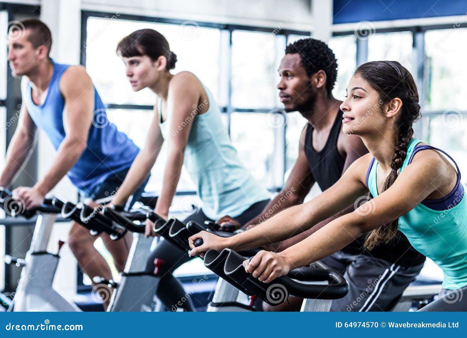 Fit People Working Out at Spinning Class Stock Photo - Image of adult ...