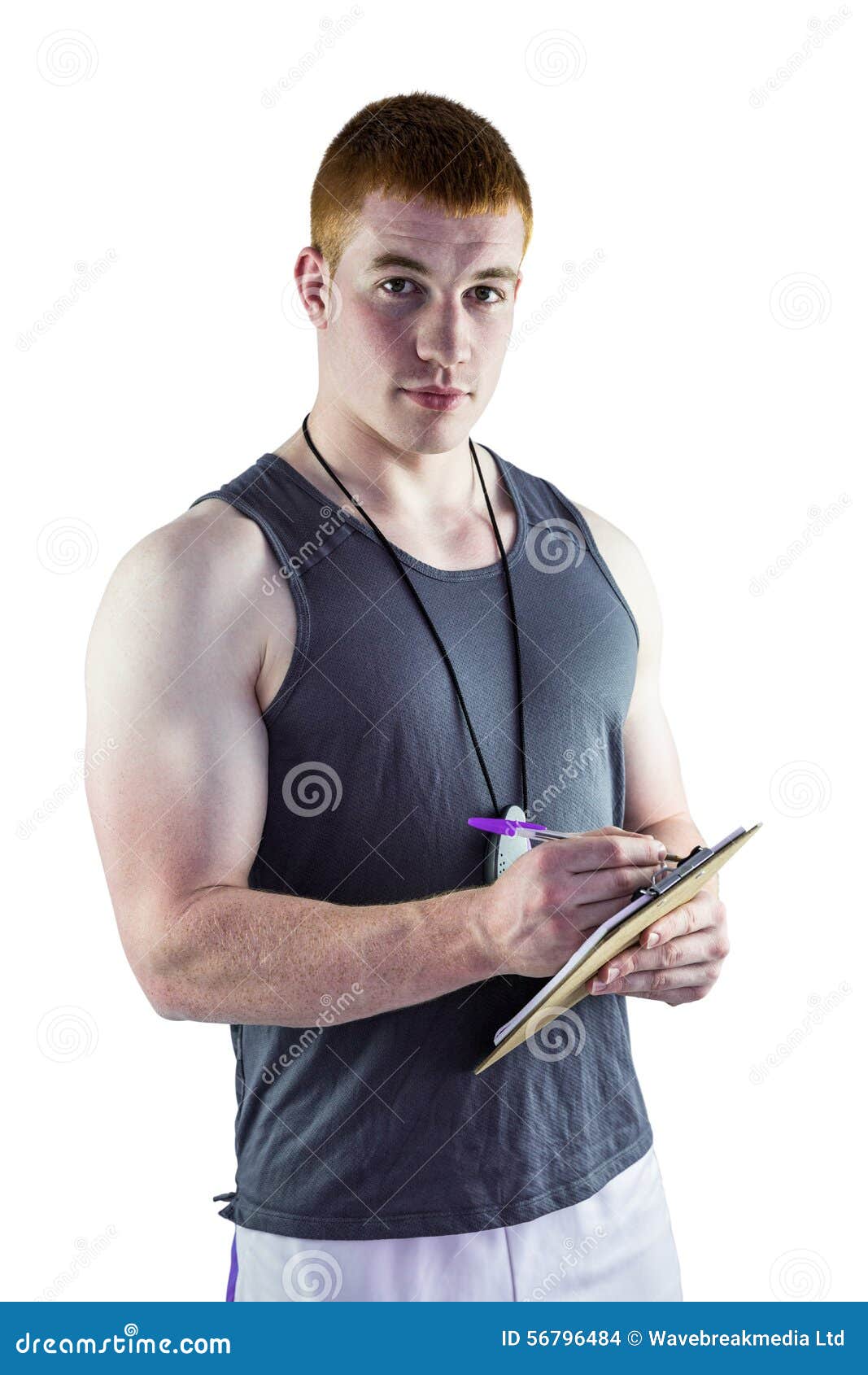 Fit Personal Trainer Writing on Clipboard Stock Photo - Image of ...