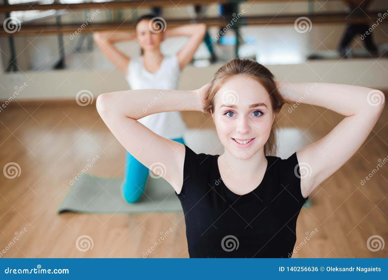 Fit Smiling Group Doing Exercise in Gym Stock Photo - Image of girl ...