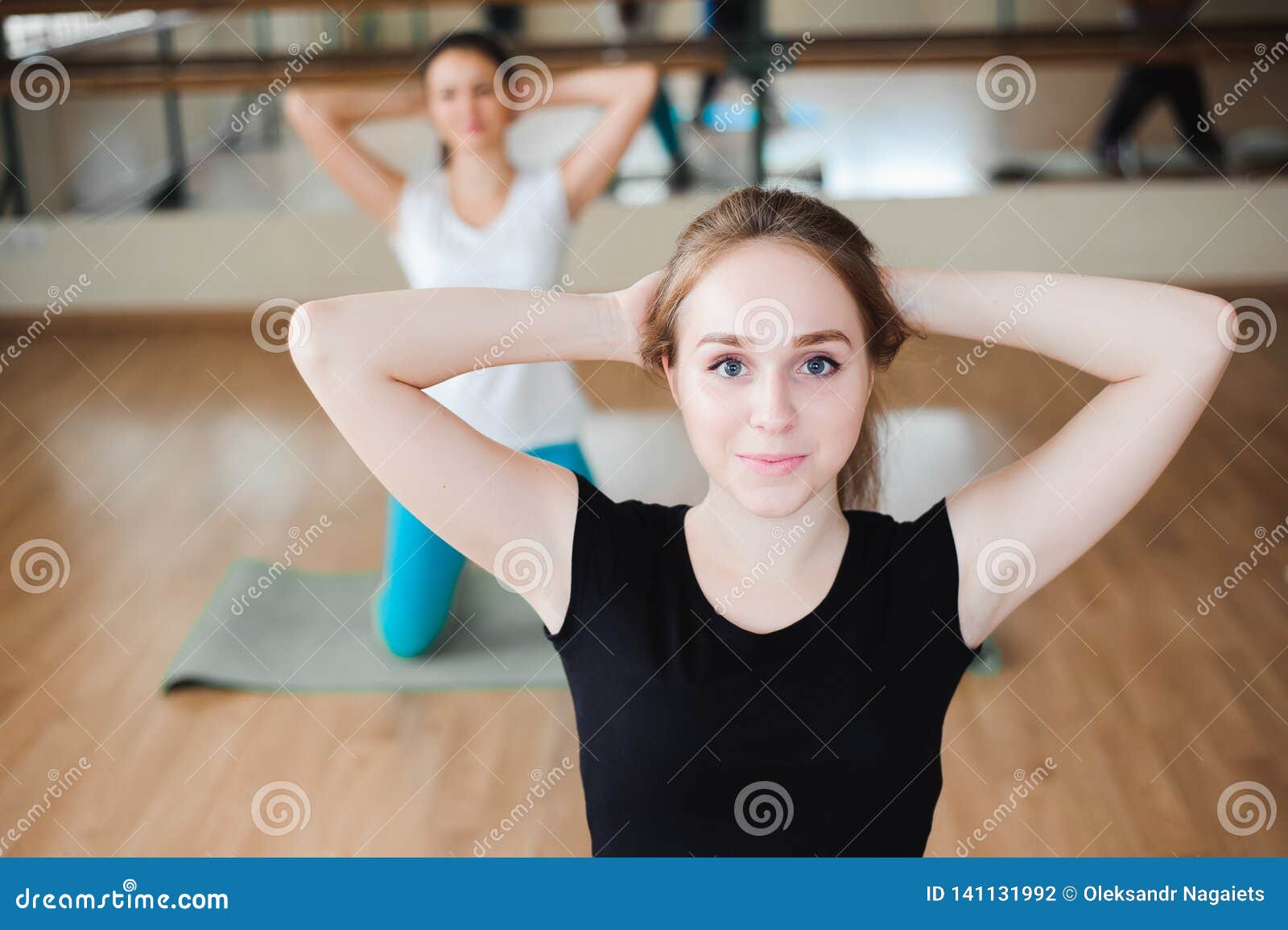 Fit Smiling Group Doing Exercise in Gym. Stock Photo - Image of fatigue ...