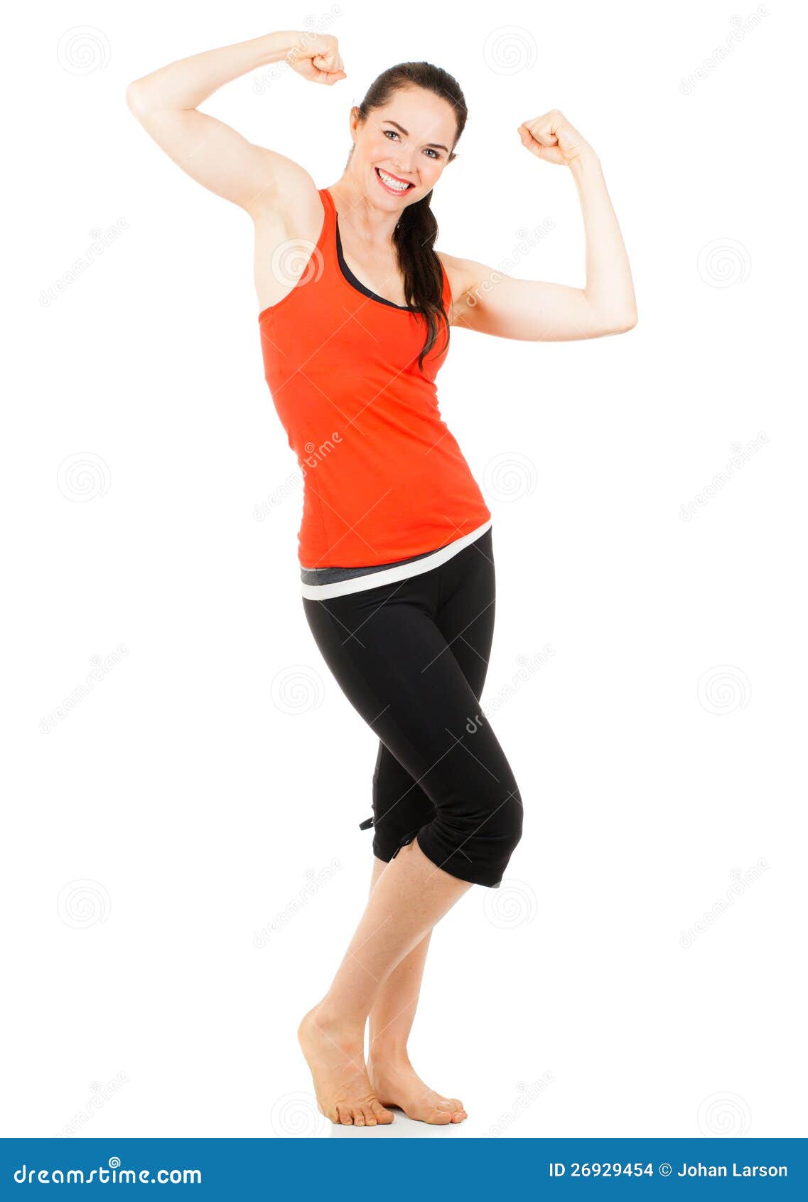 Fit Sporty Woman Flexing Both Arms Stock Photo - Image of people ...