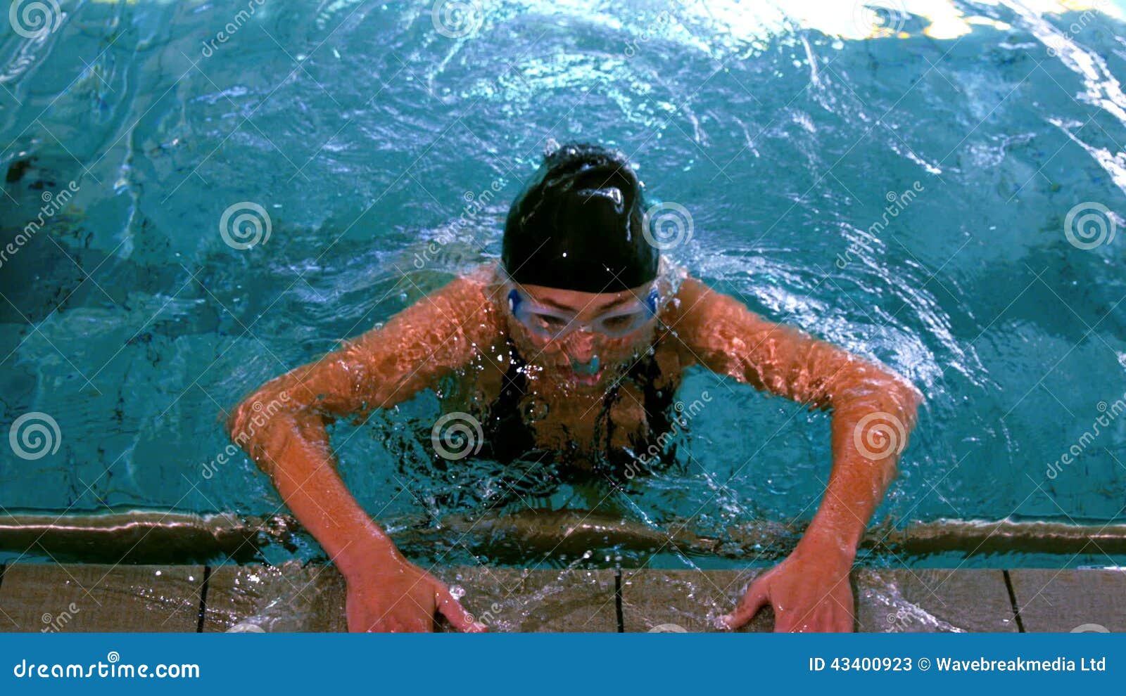 Fit Swimmer Emerging from Pool and Pulling Herself Up Stock Video ...