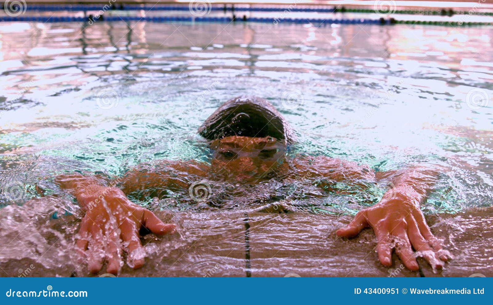 Fit Swimmer Emerging from Pool and Pulling Herself Up Stock Video ...