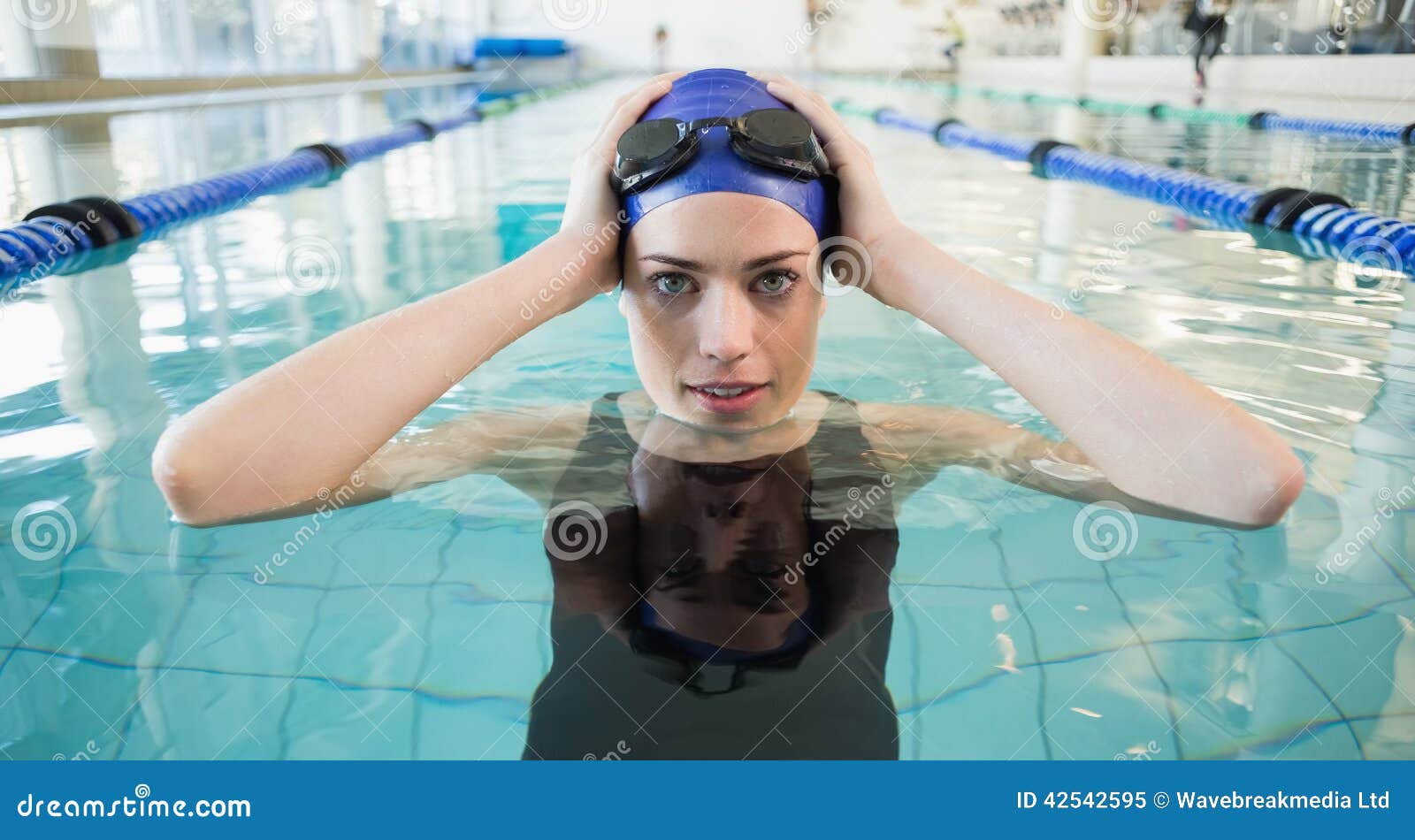 Fit Swimmer in the Pool Smiling at Camera Stock Image - Image of water ...