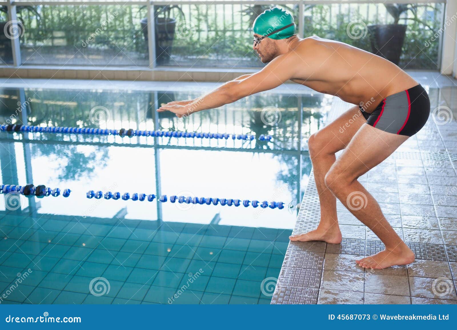 Fit Swimmer about To Dive into the Pool Stock Image - Image of water ...