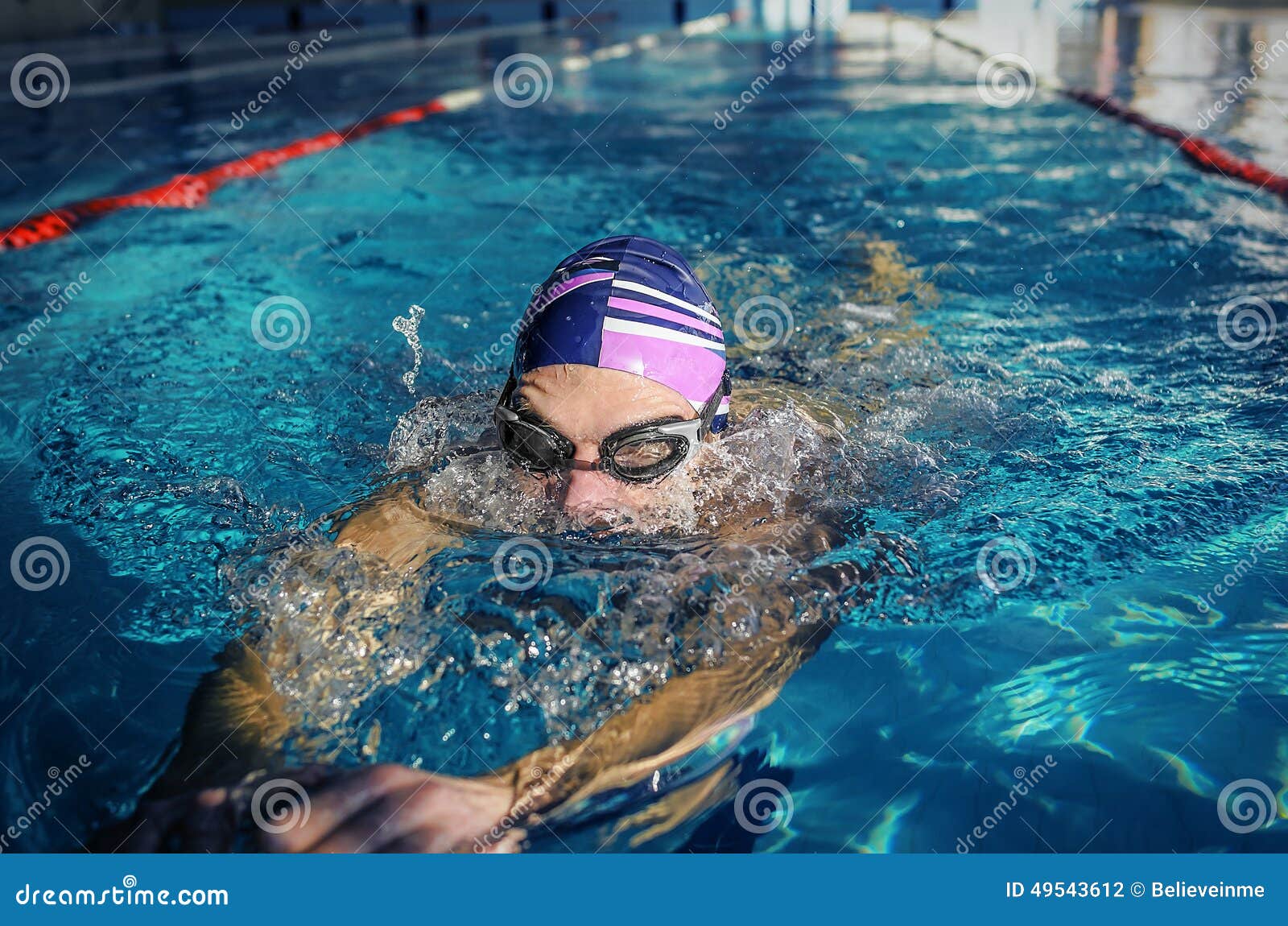 Fit Swimmer Training in the Swimming Pool Stock Photo - Image of ...