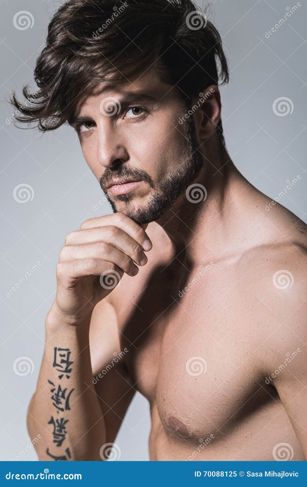 Fit thinking man portrait stock image. Image of health - 70088125