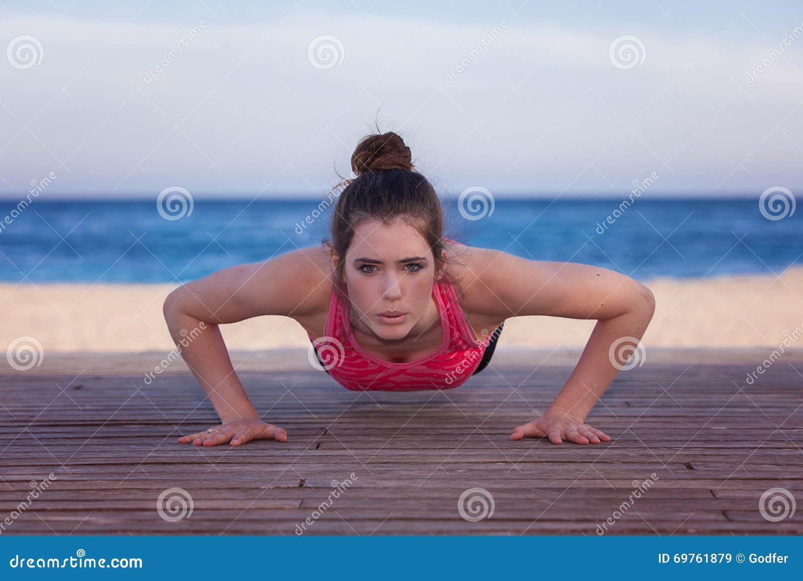 Fit Woman Doing Push Up or Press Up Stock Image - Image of exertion ...