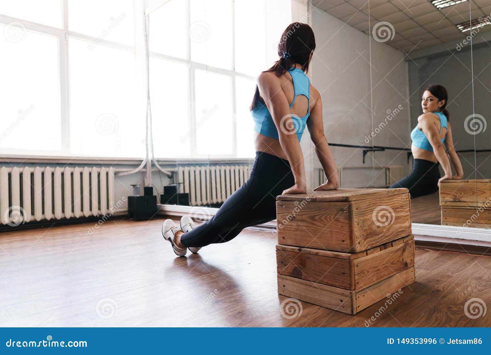 Fit Woman Doing Reverse Push Ups on Step Platform Stock Photo - Image ...